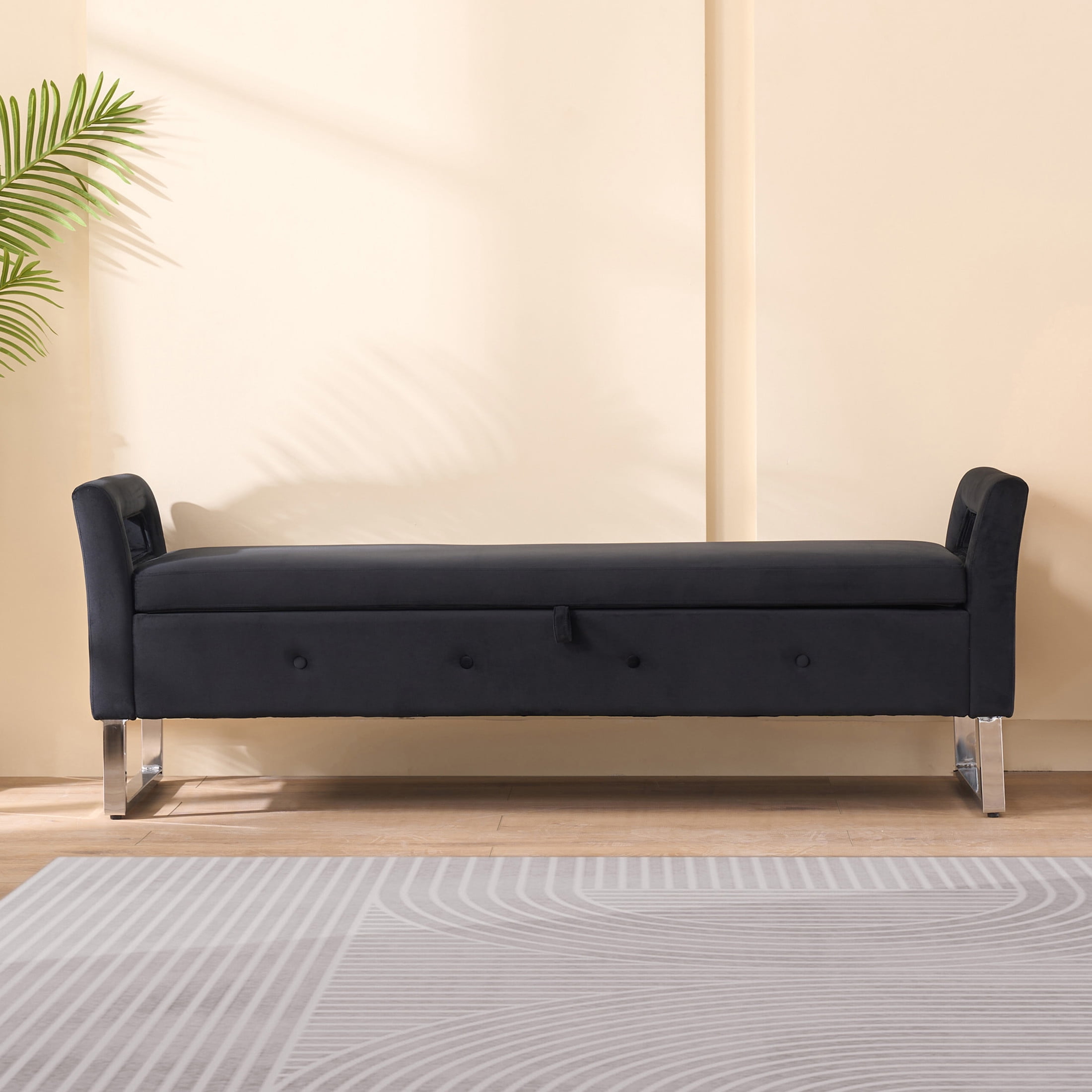 Noble House Solen 68" Velvet Storage Bench, Upholstered Entryway Bed ...