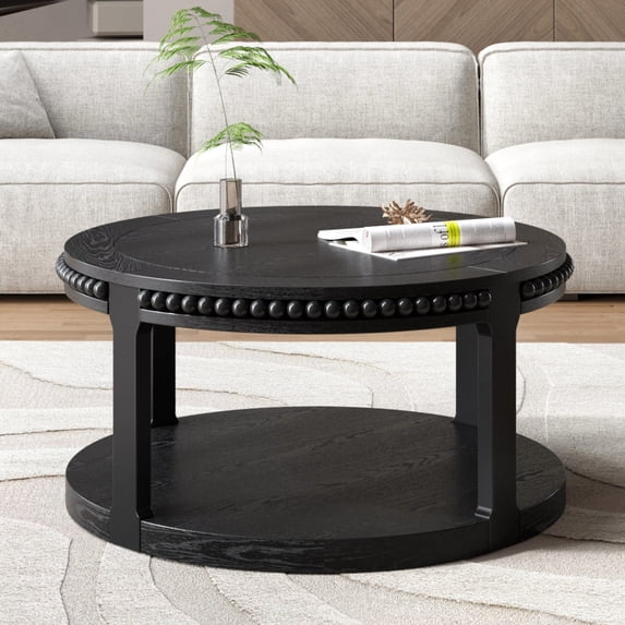 Noble House Solid Wood Round Coffee Table for Living Room,2-Tier Rustic ...