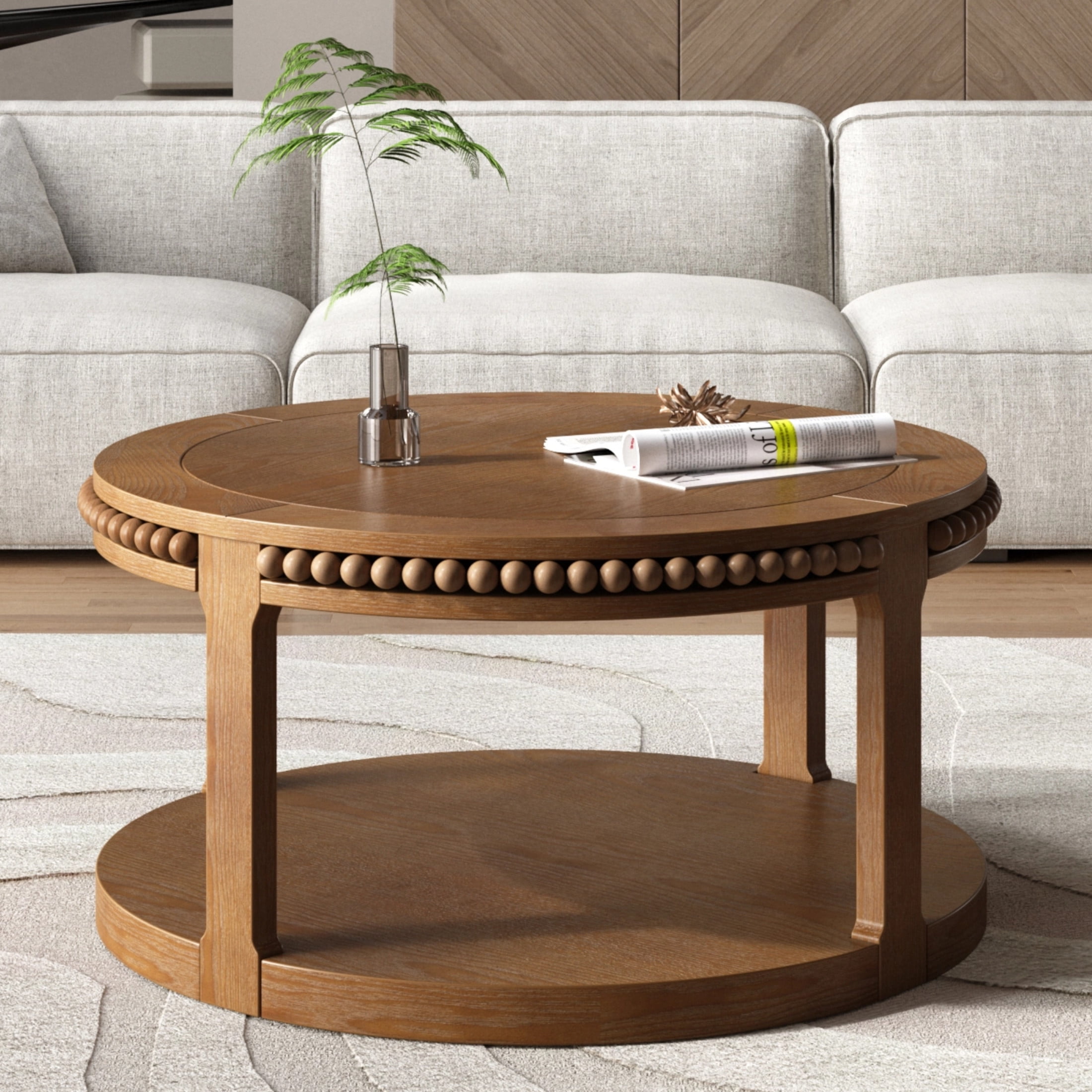 Noble House Solid Wood Round Coffee Table for Living Room,2-Tier Rustic ...