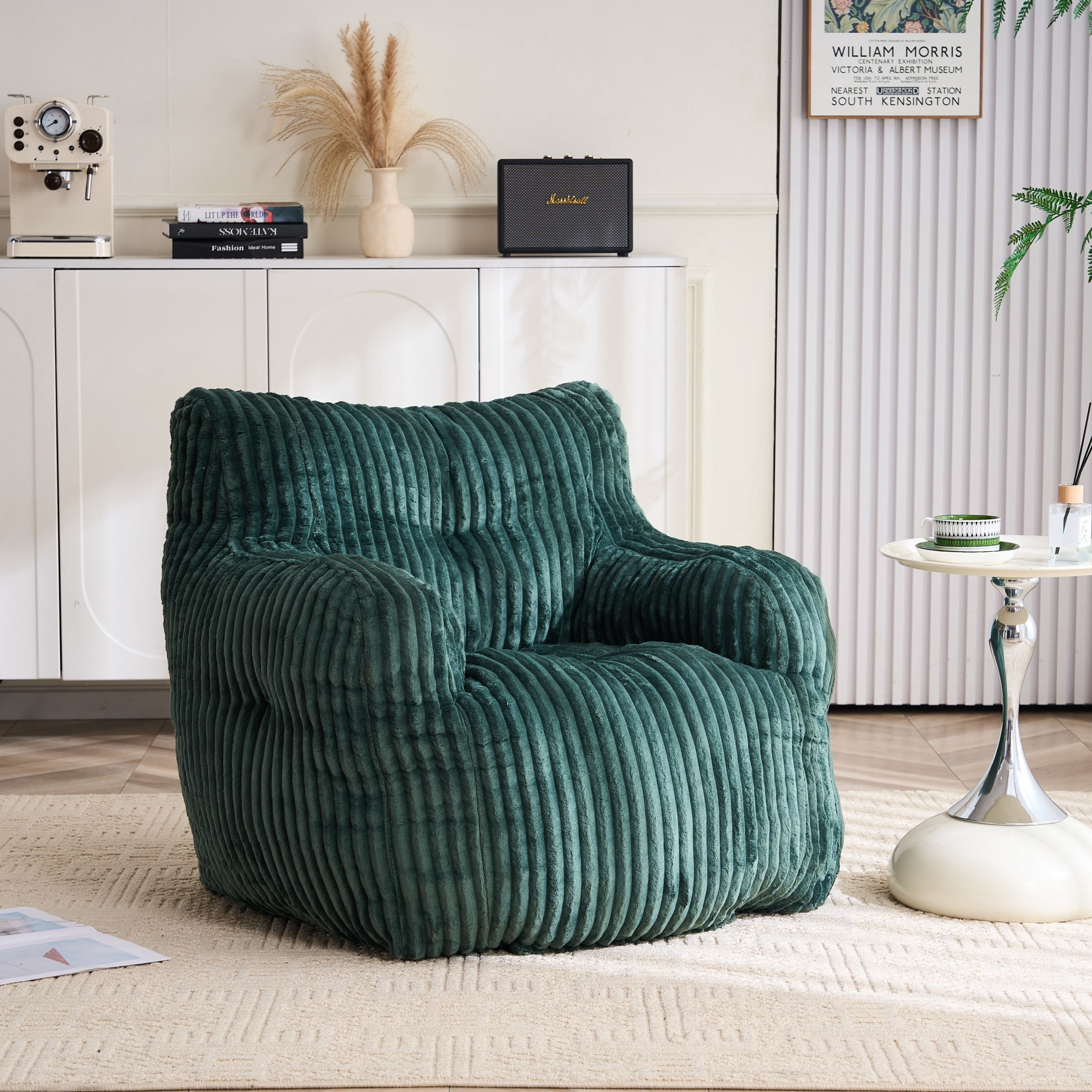 Noble House Solley 39" Fluffy Corduroy Bean Bag Chair, Memory Sponge ...