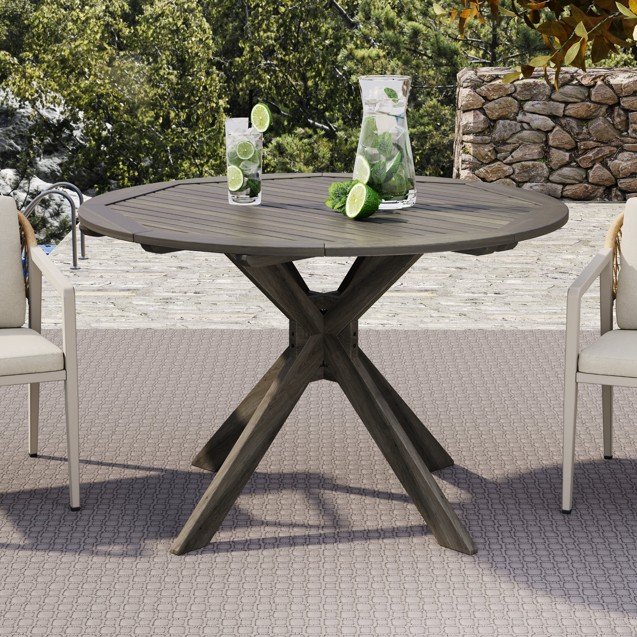 Free Shipping! Jaxson Outdoor Round Acacia Wood Dining Table With X ...