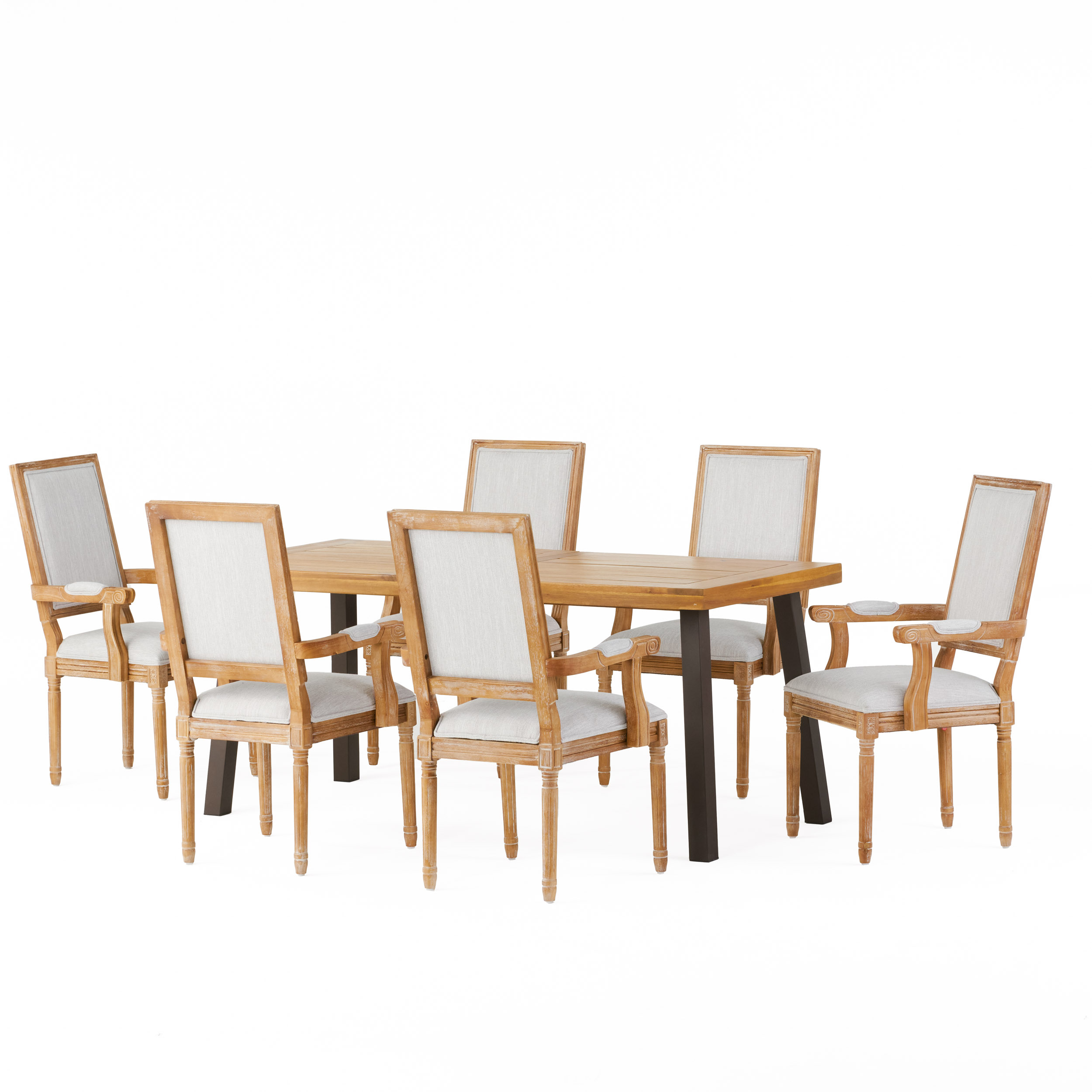 Noble House Stocker 7 Piece Dining Set - Natural Wood & Metal - Walmart.com