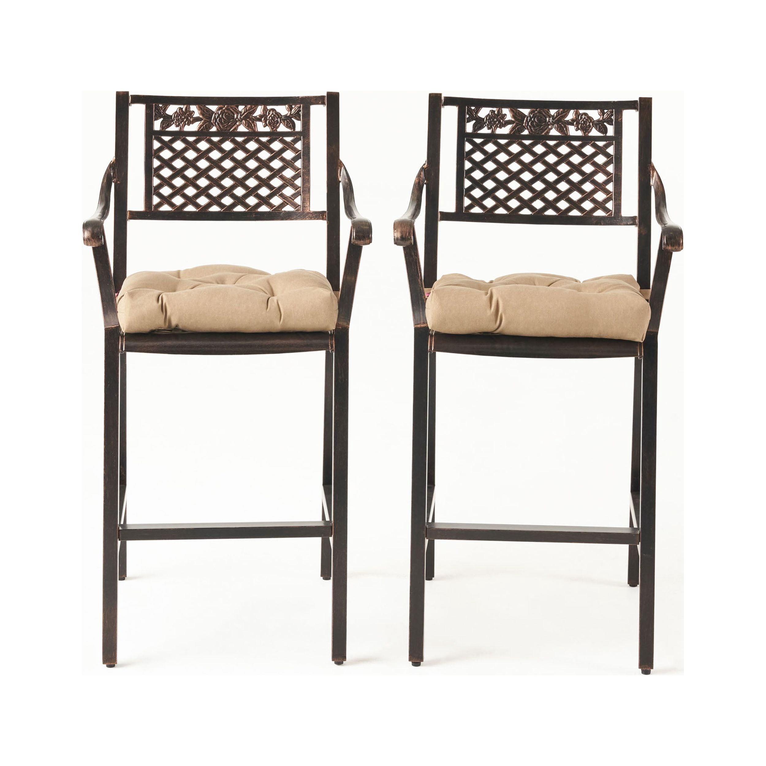 Noble House Tahoe Barstool with Cushion (Set of 2) Shiny Copper and ...
