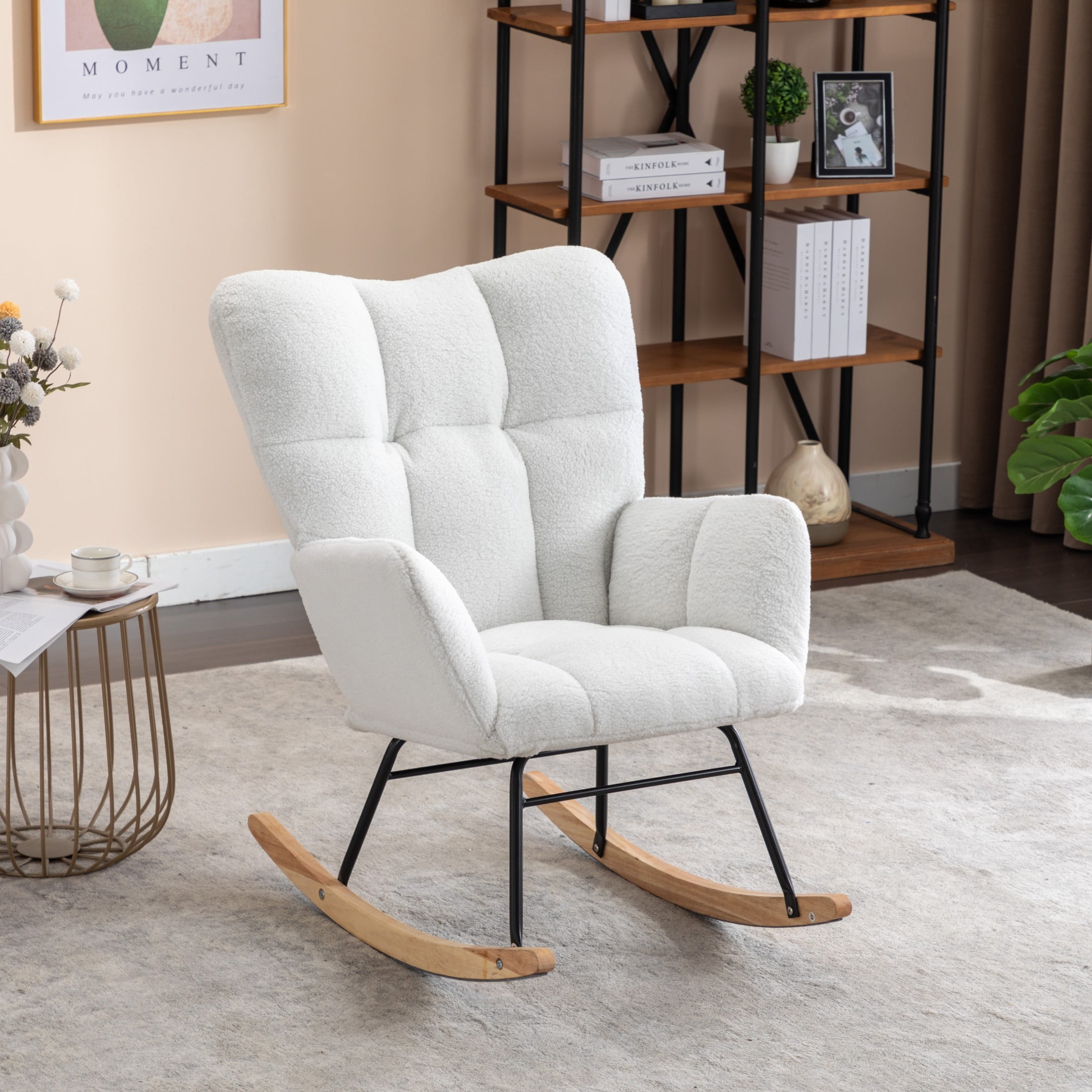 Noble House Takala 31" Teddy Fabric Rocking Glider Nursery Chair ...