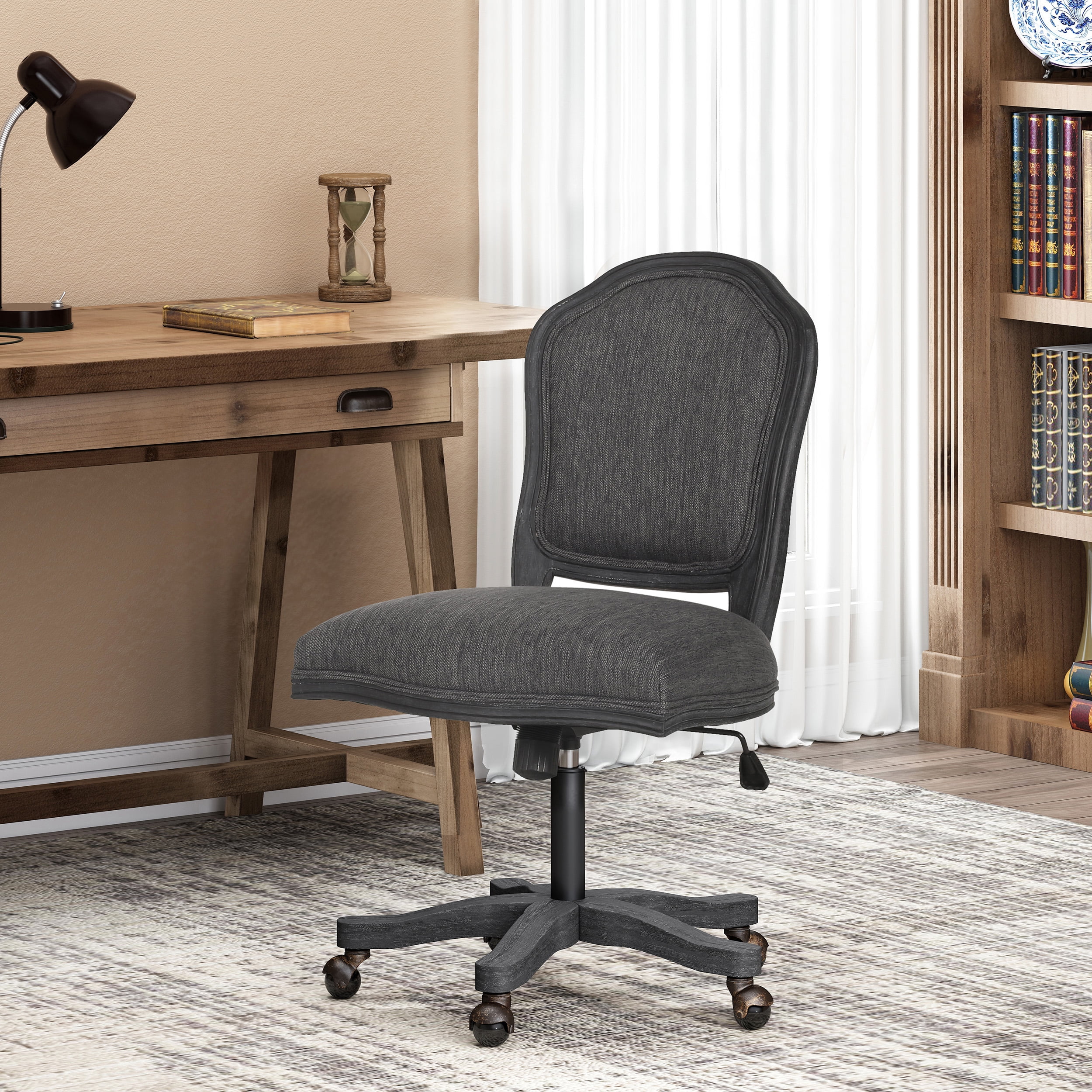 Noble House Tilton Wood Swivel Office Chair, Charcoal and Weathered ...