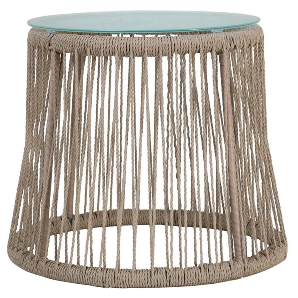 Noble House Tolovana Steel Rope and Glass Indoor Side Table in Brown ...