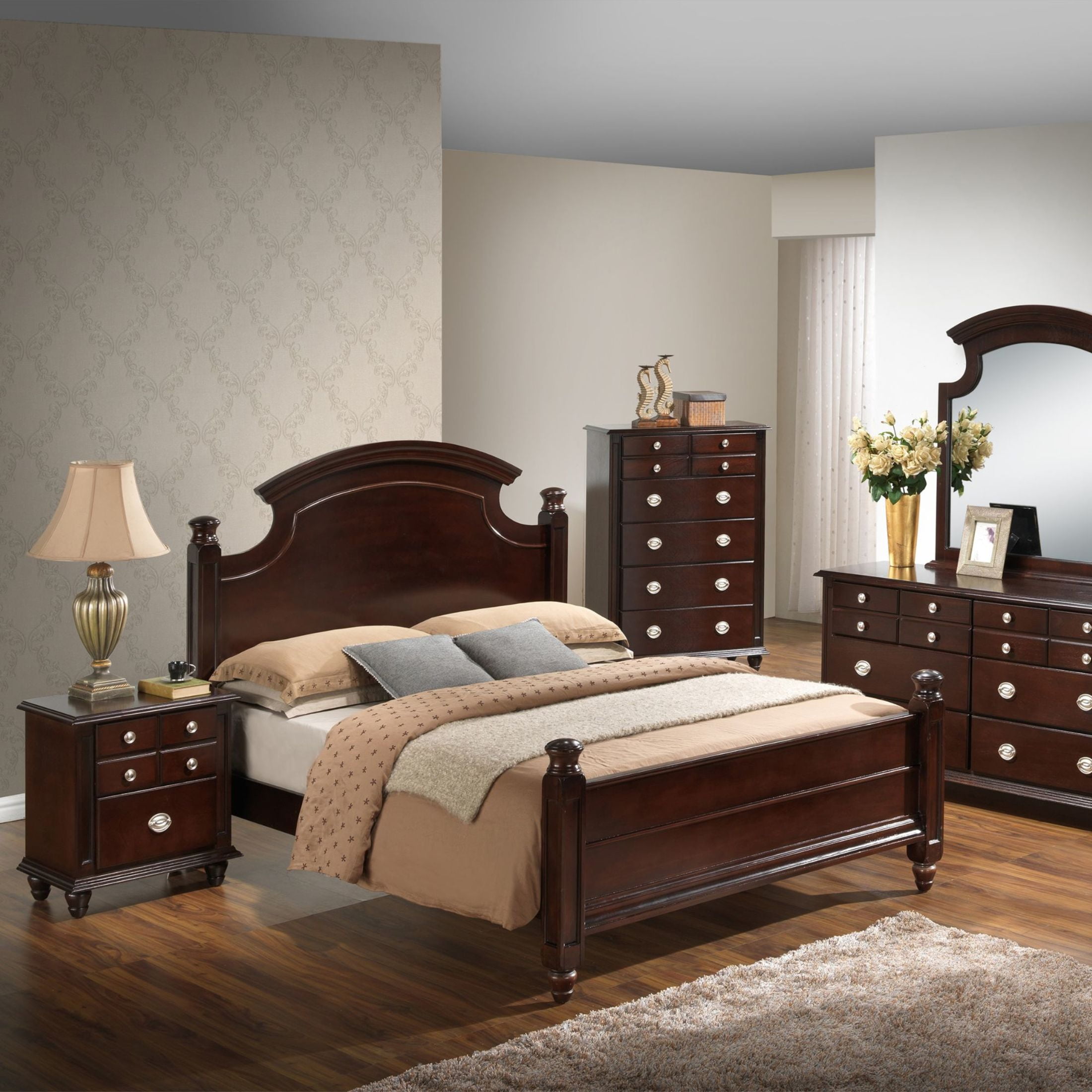 Noble House Traditional Queen Bed with 4-Post Design, Wood Frame ...