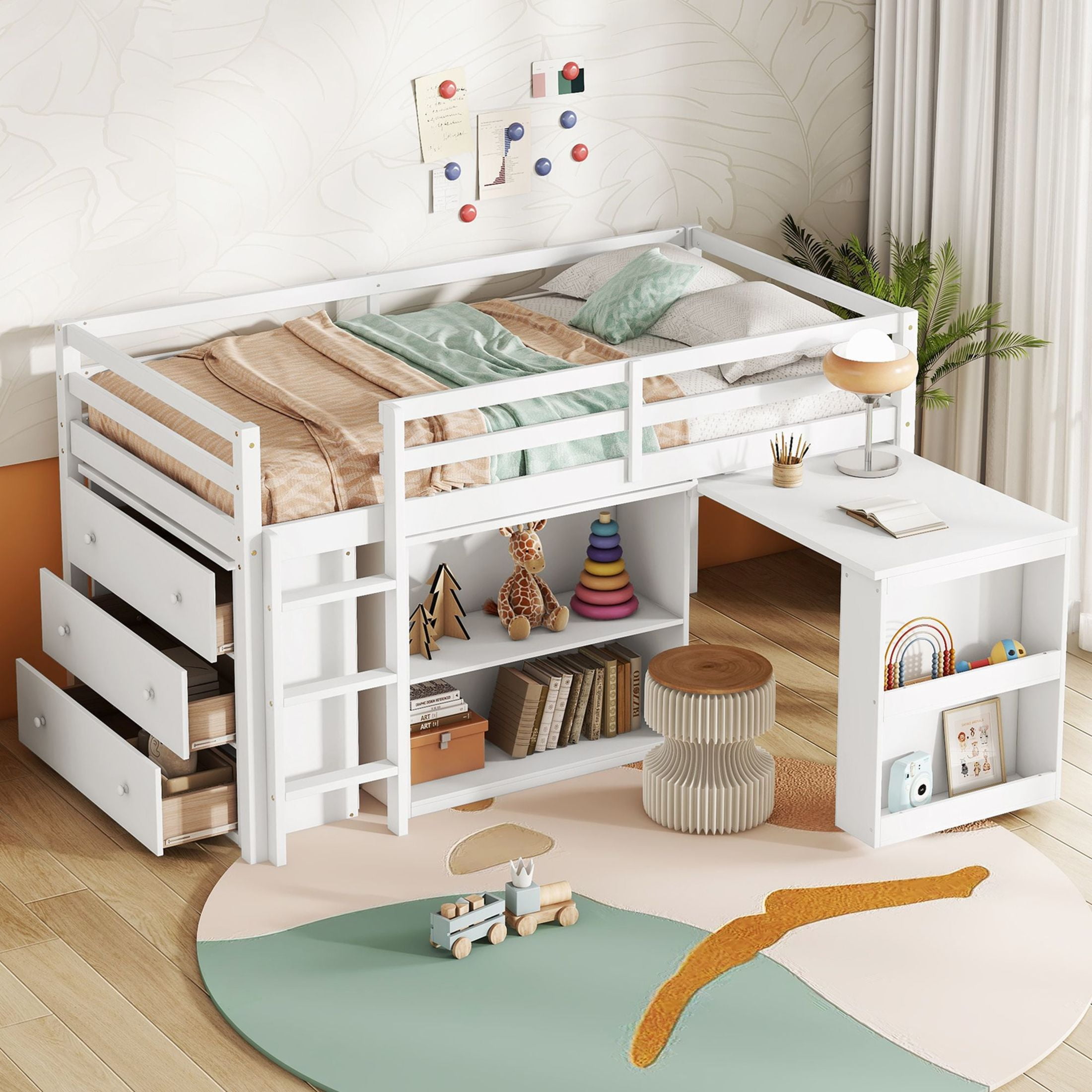 Noble House Twin Loft Bed, Rubber Wood Frame with Ladder, Drawer ...