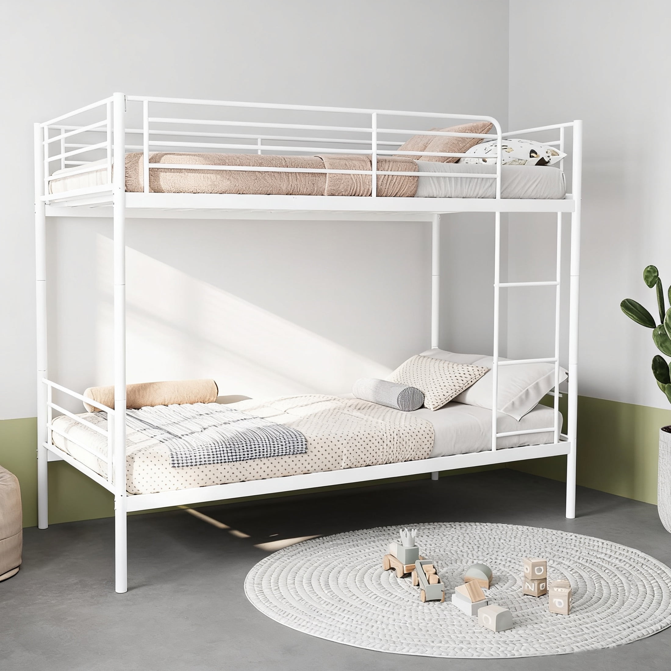 Noble House Twin Over Twin Metal Bunk Bed, Convertible Twin Beds with ...