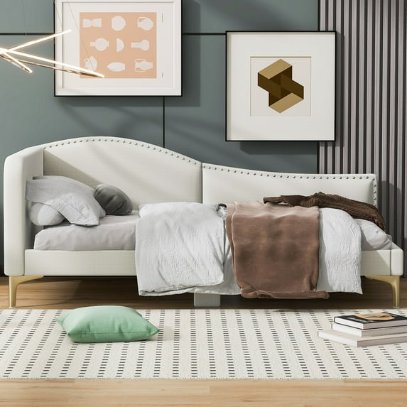 Noble House Twin Upholstered Daybed, Modern Linen Sofa Bed with Armrest ...