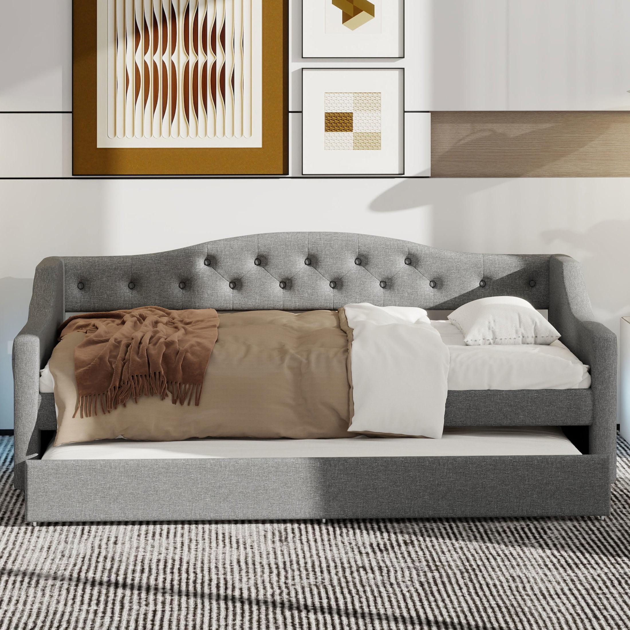 Noble House Twin XL Upholstered Daybed, Linen Frame with 7-Color LED ...
