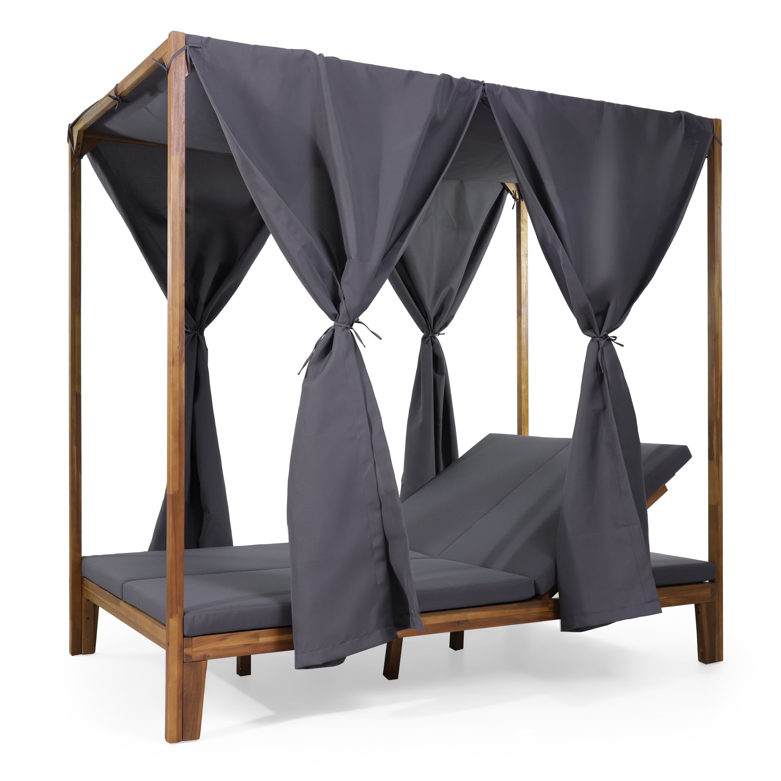 Noble House Upholstered Daybed - Teak/Dark Gray - Adjustable - Walmart.com