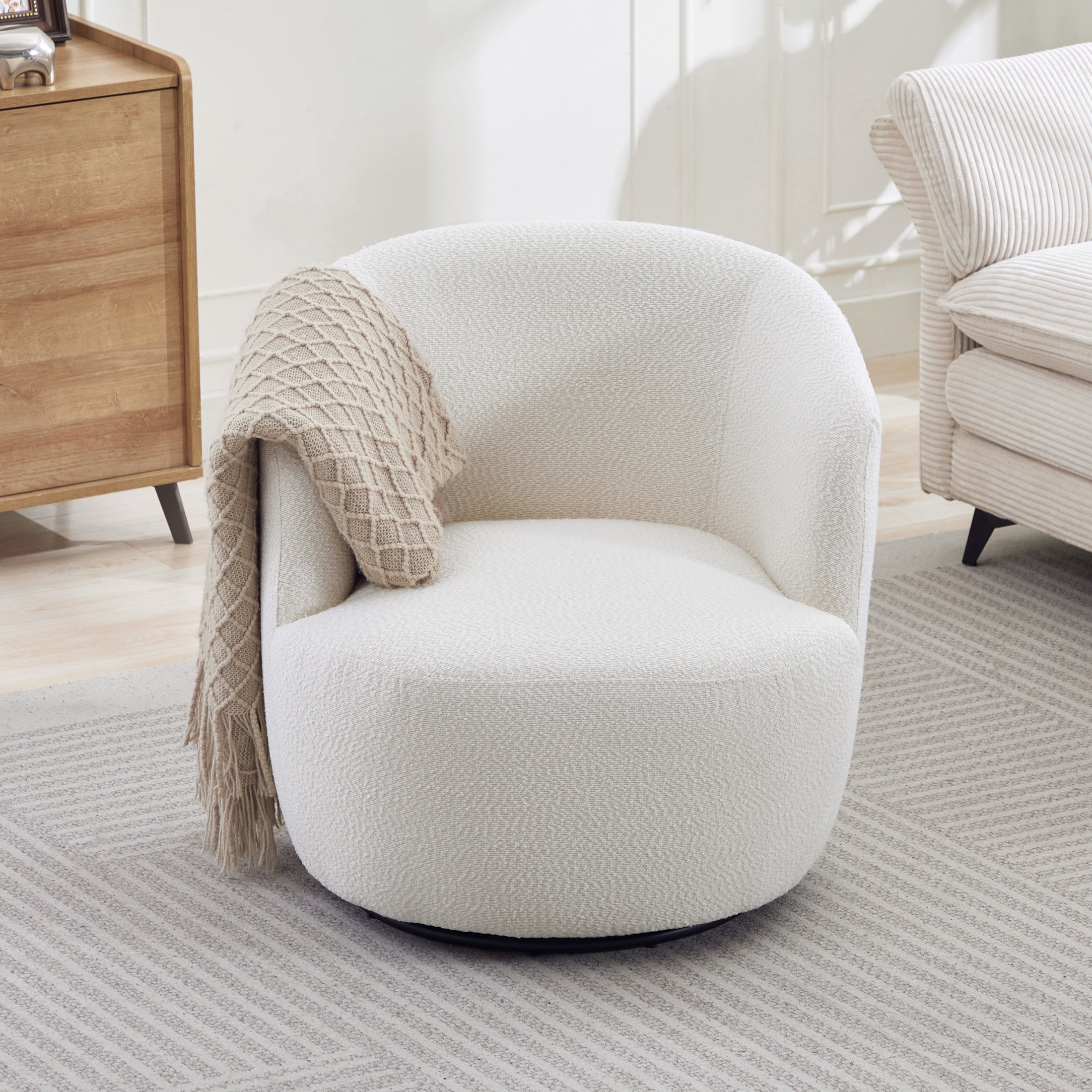 Noble House Valda Upholstered Boucle Barrel Chair, Swivel Reading ...