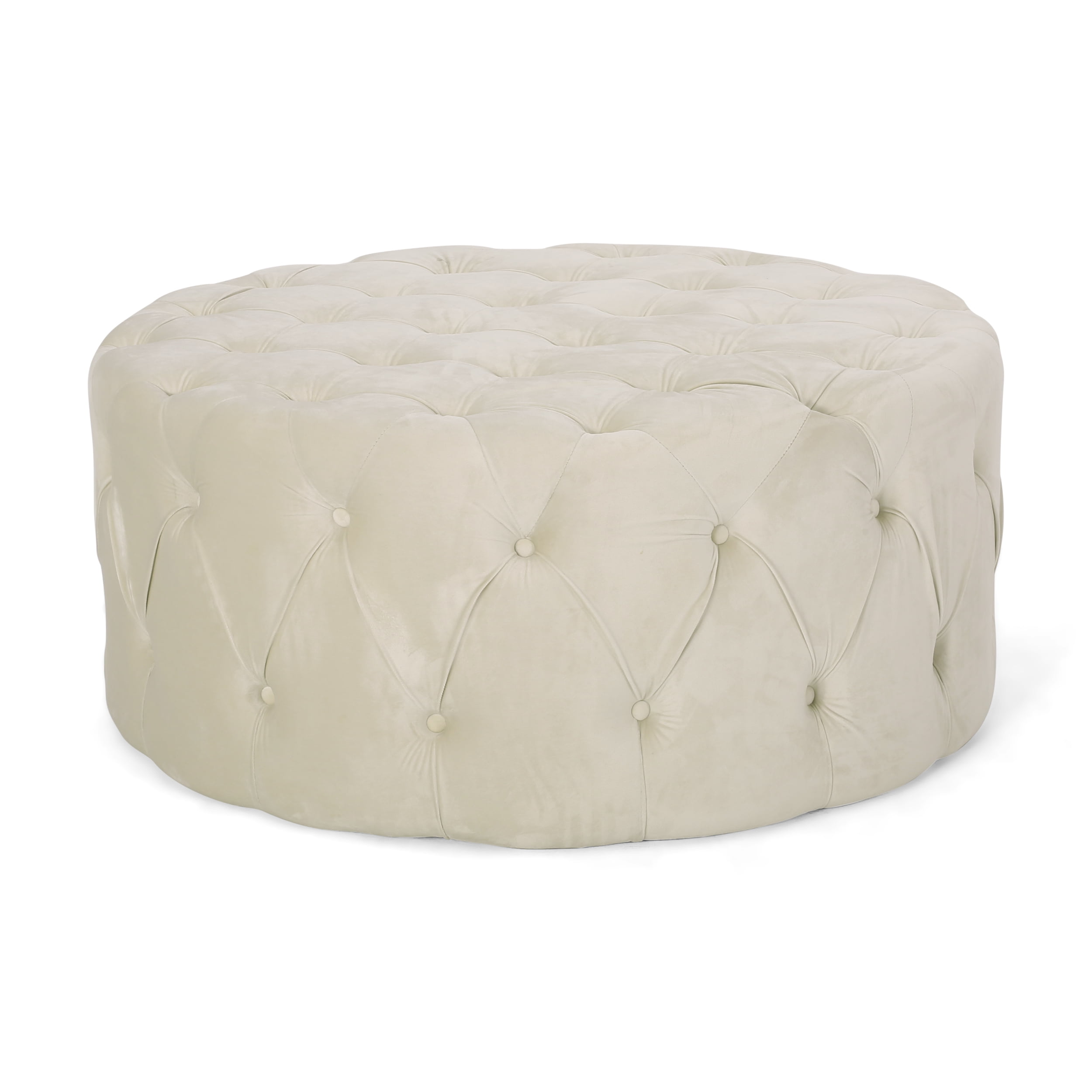 Noble House Vincent Modern Glam Round Tufted Velvet Ottoman, Beige ...