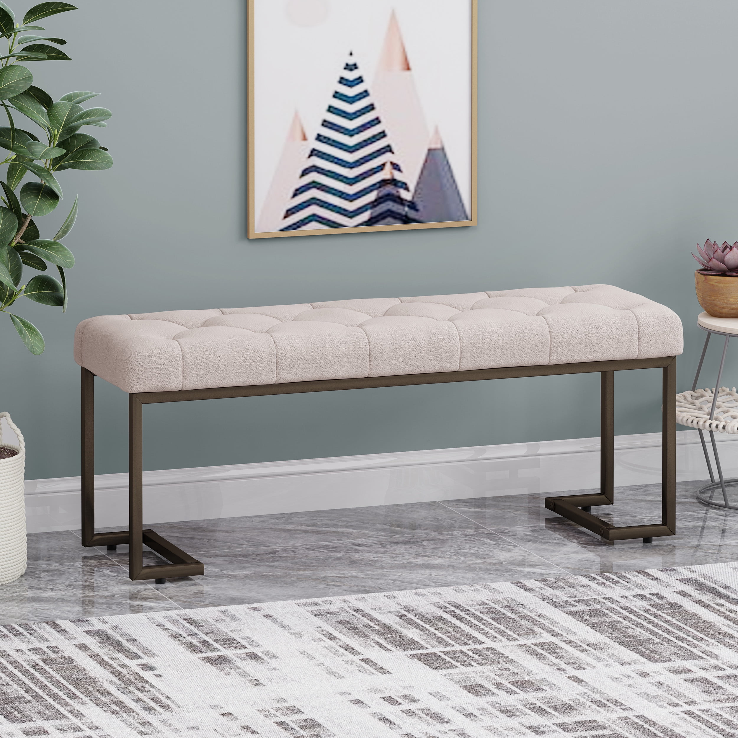 Noble House Vincenzo Modern Fabric Bench, Beige, Bronze - Walmart.com