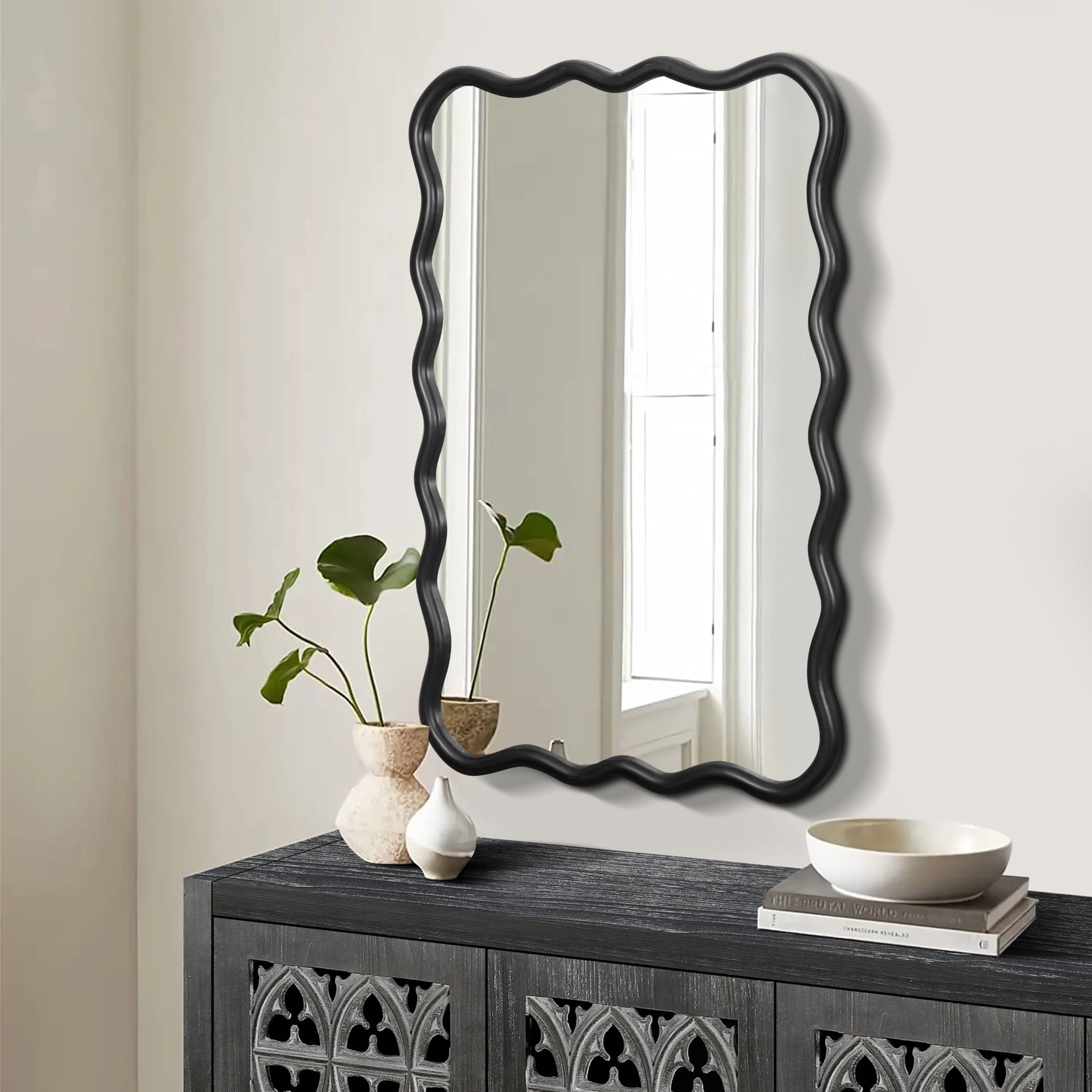 Noble House Wavy Solid Wood Vanity Mirror, Modern Wall Decor for ...