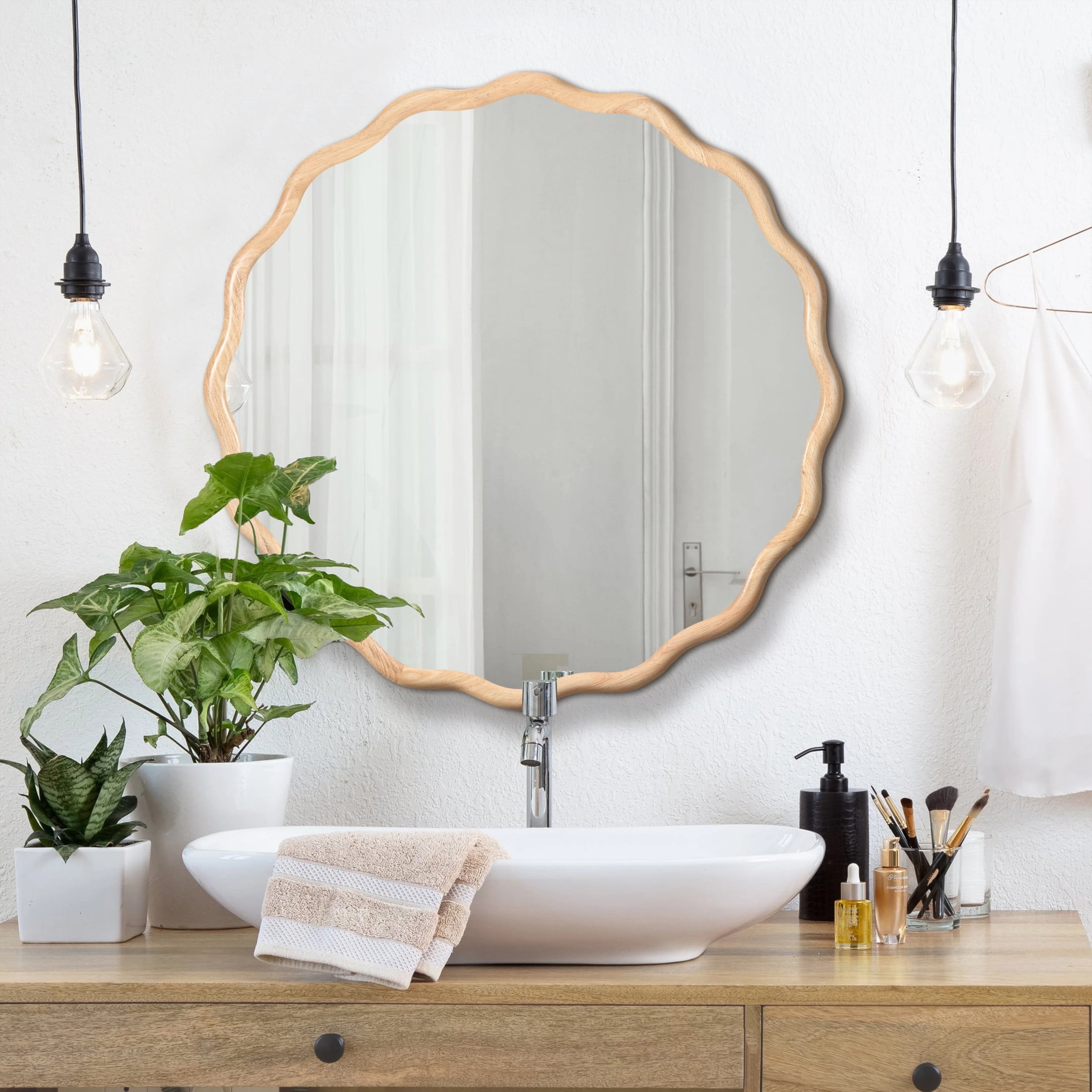 Noble House Wavy Solid Wood Vanity Mirror, Modern Wall Decor for ...