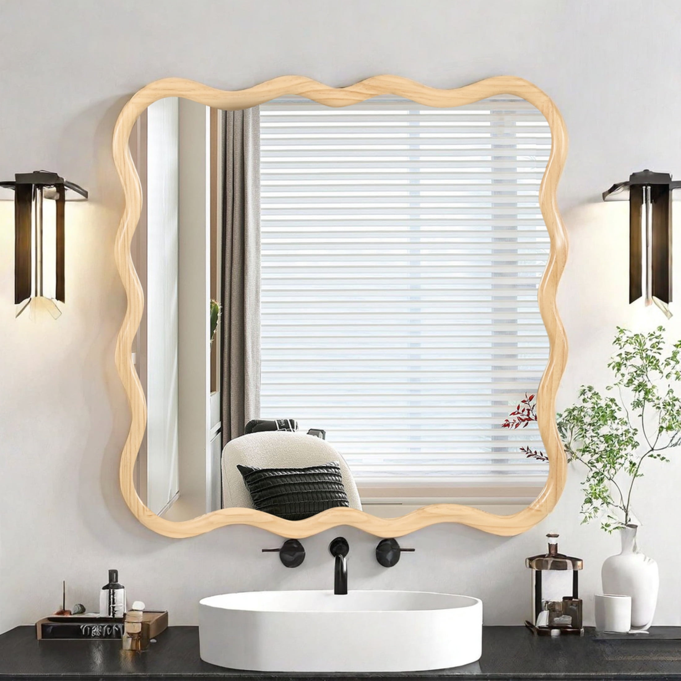Noble House Wavy Solid Wood Vanity Mirror, Modern Wall Decor for ...