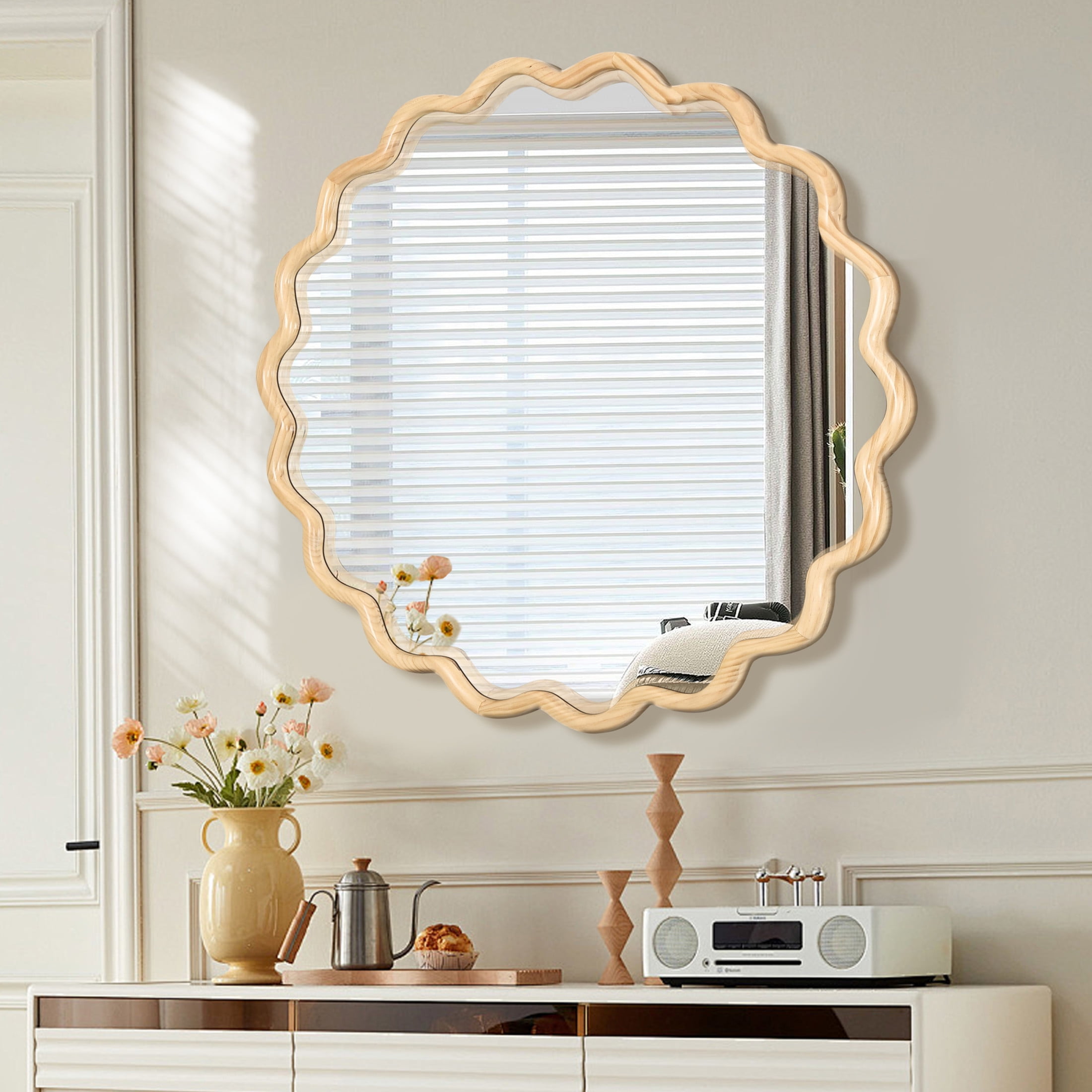 Noble House Wavy Solid Wood Vanity Mirror, Modern Wall Decor for ...