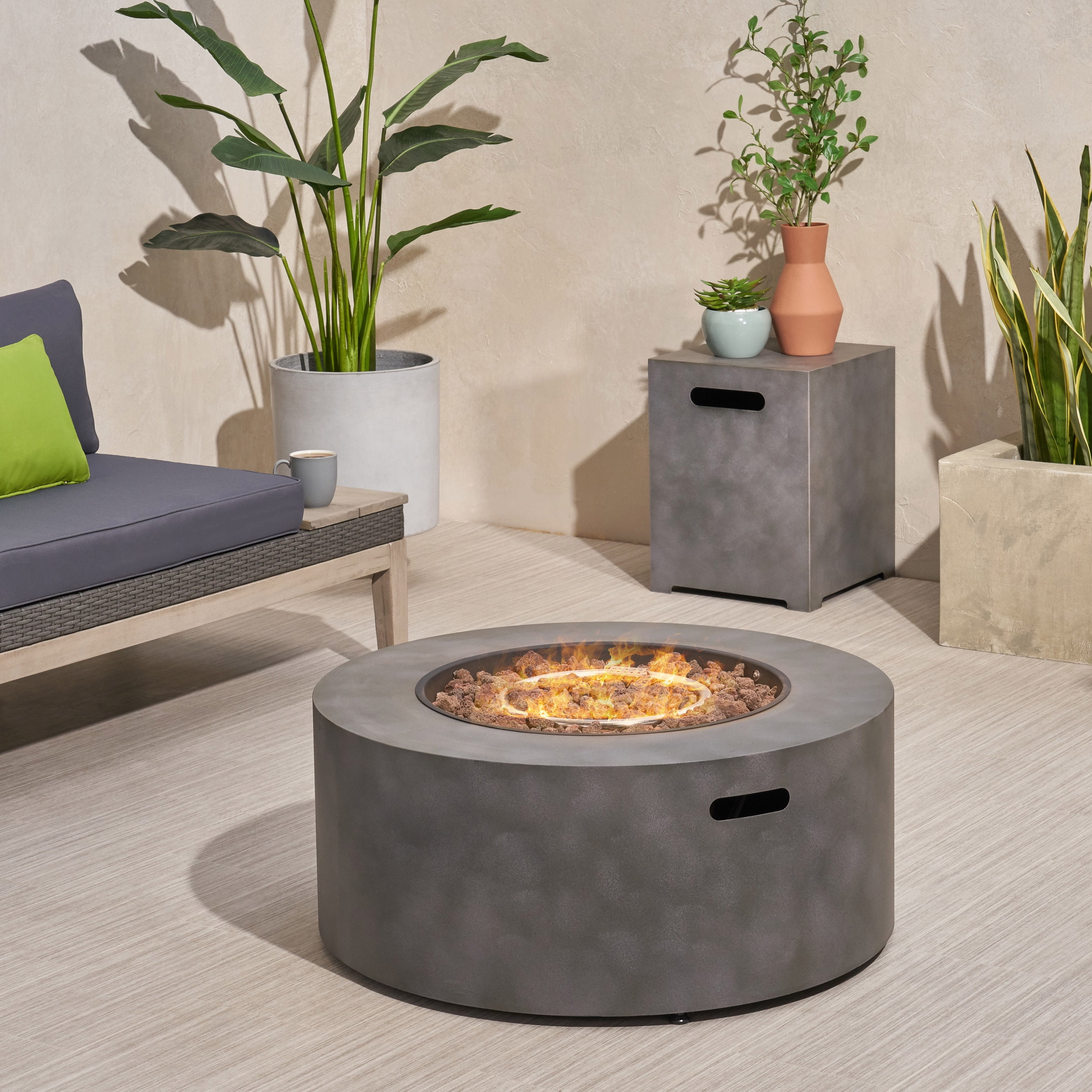 Noble House Wellington Outdoor Round Fire Pit with Tank Holder in ...