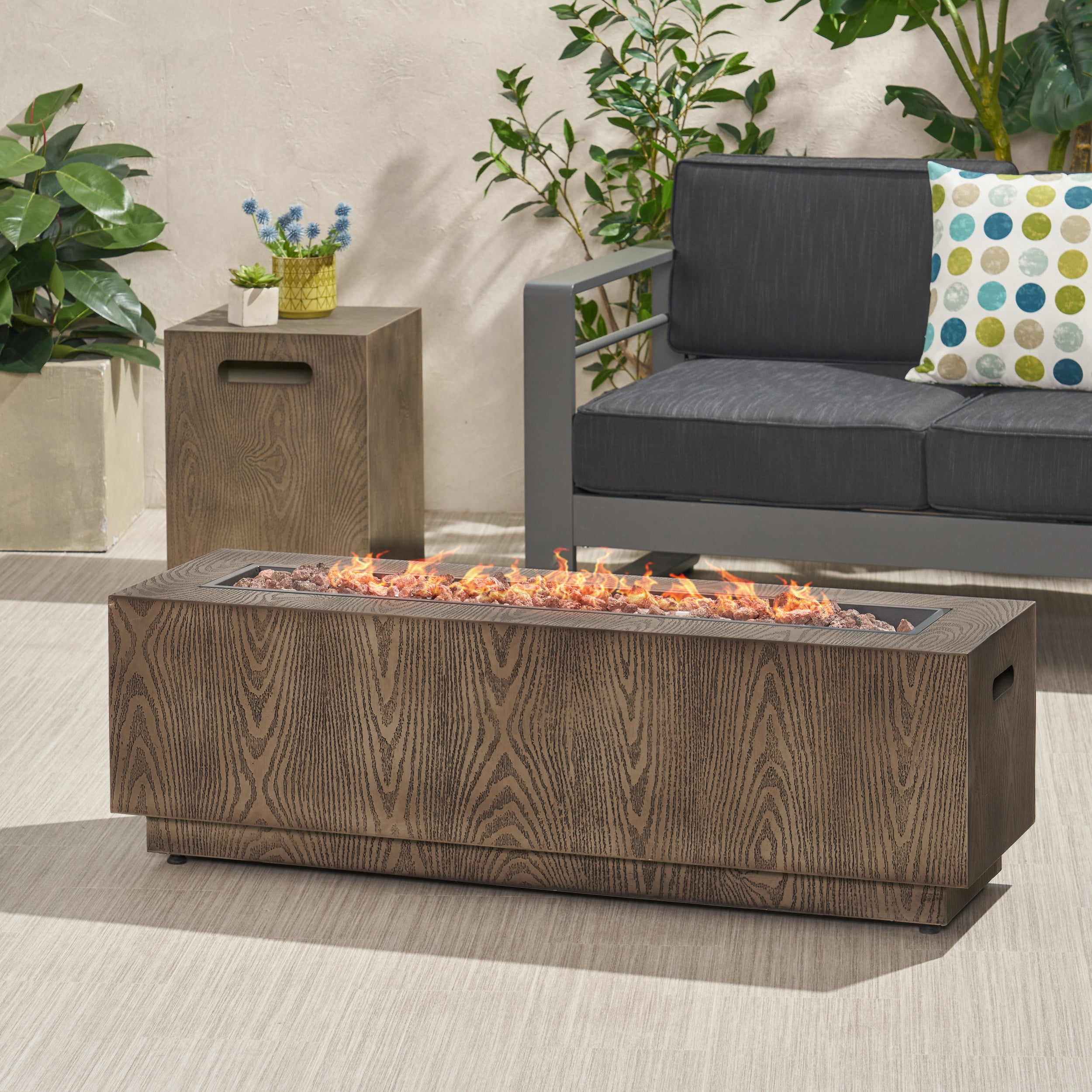 Noble House Wellington Rectangular Metal Fire Pit with Tank Holder in ...