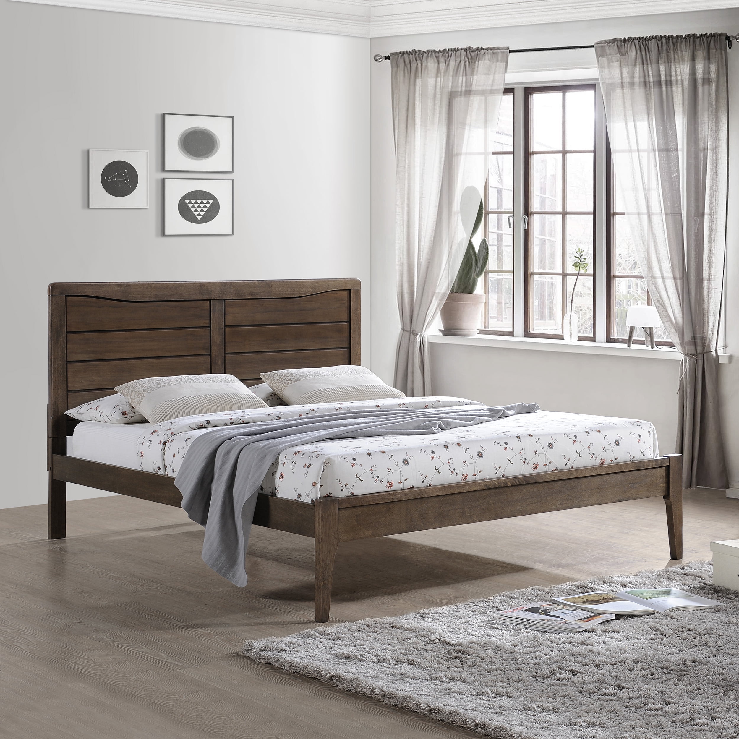 Noble House Zoie Rustic Queen Platform Bed Frame Set, Weathered Oak ...