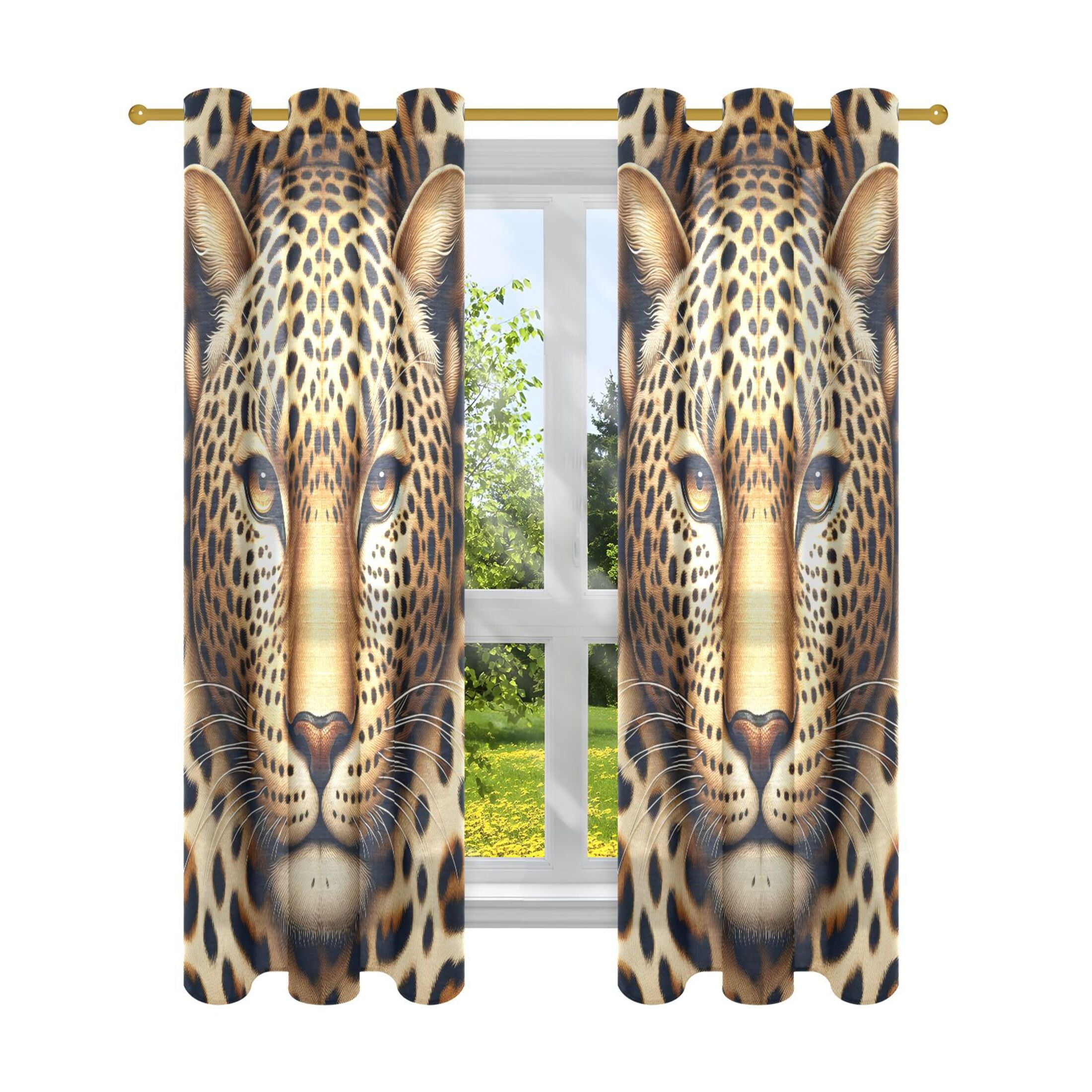 Noble Leopard Head Sheer Curtains 2 Panels Set Grommet Drapes for ...
