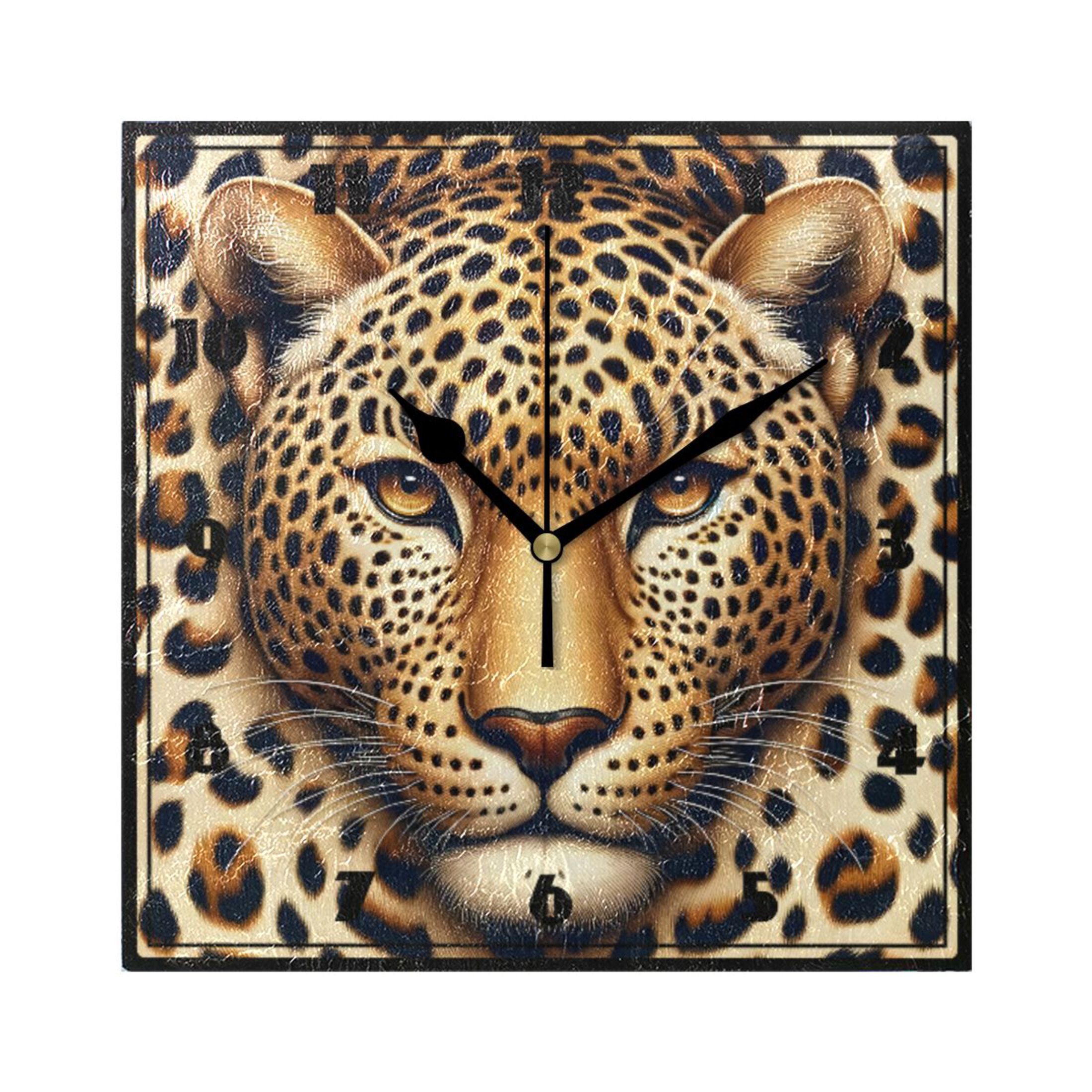 Noble Leopard Head Wall Clock 7.78" Non-Ticking Silent Battery Operated ...