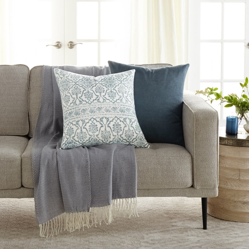 Noble Linens Vintage Cotton Slub Throw Pillows - Antique Floral Navy 2 ...