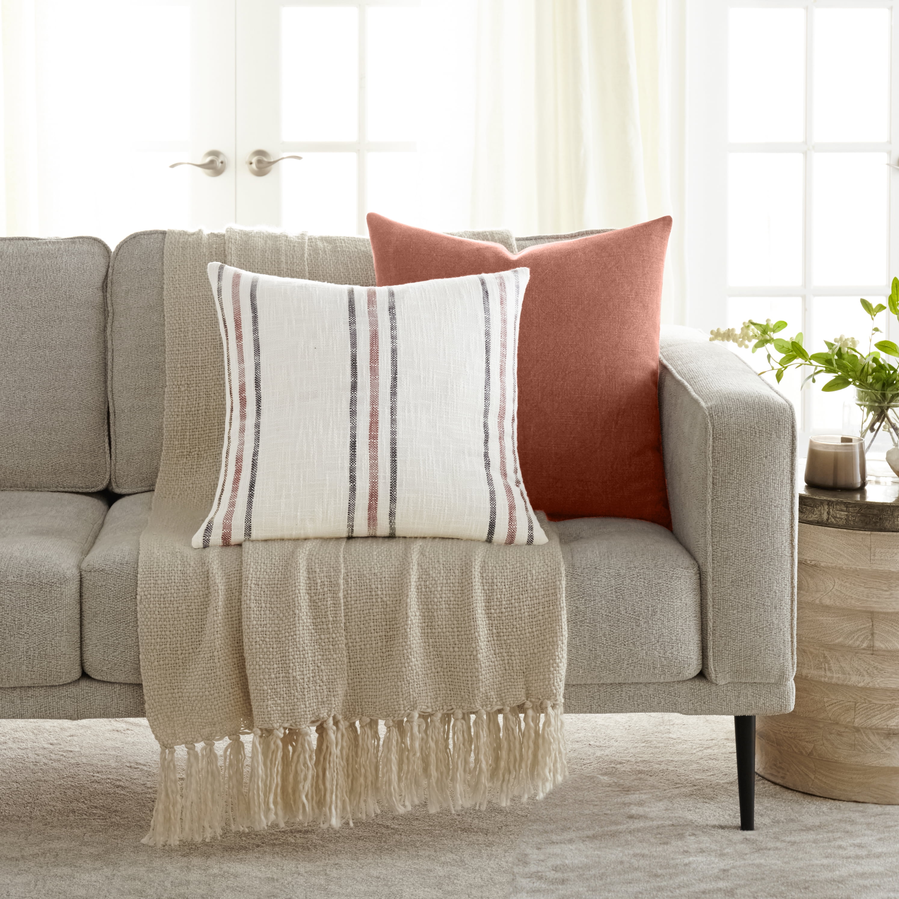Noble Linens Throw Pillows - Yarn-Dyed Terracotta Stripe - Walmart.com