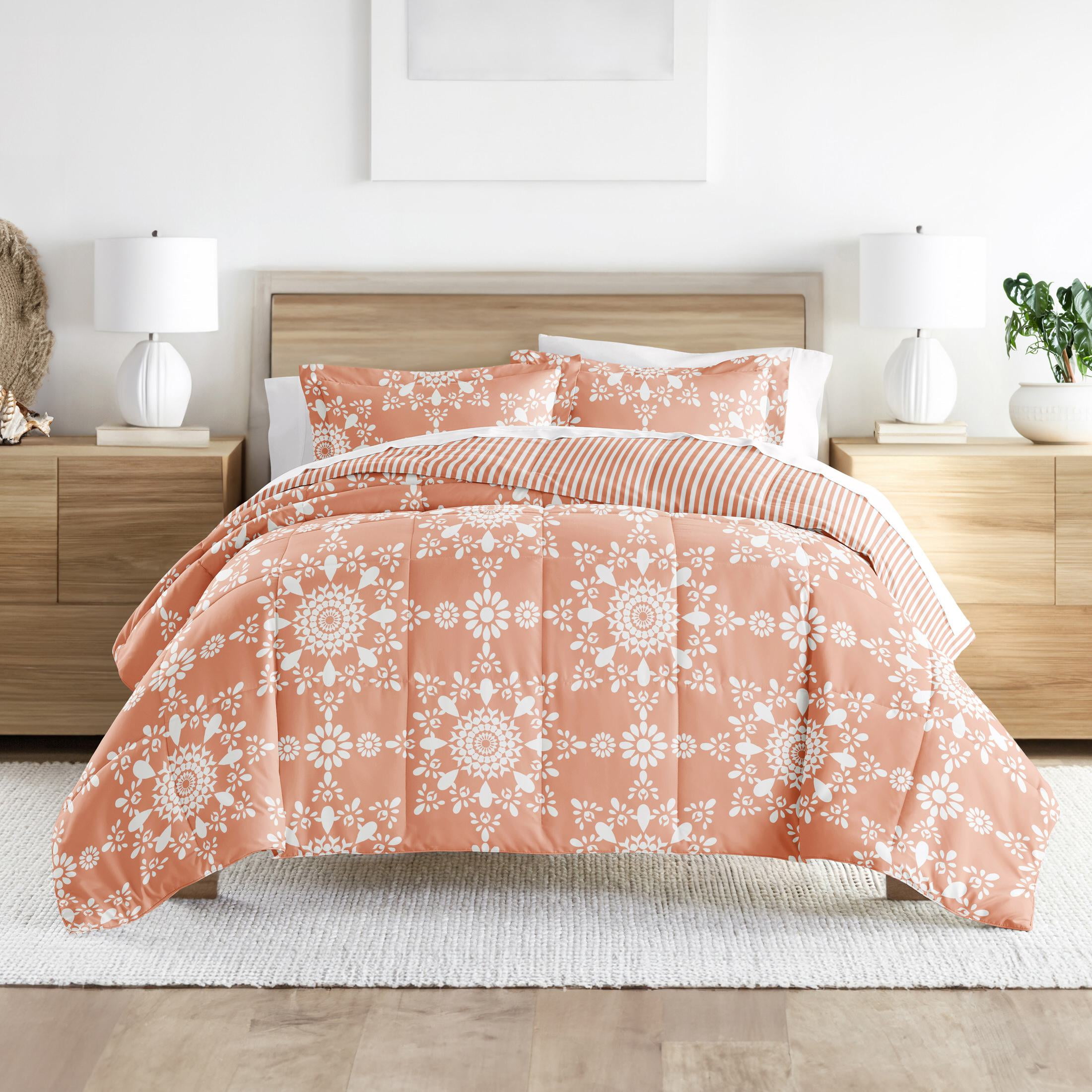 Noble Linens 3-Piece Clay Daisy Medallion Reversible Print Comforter ...