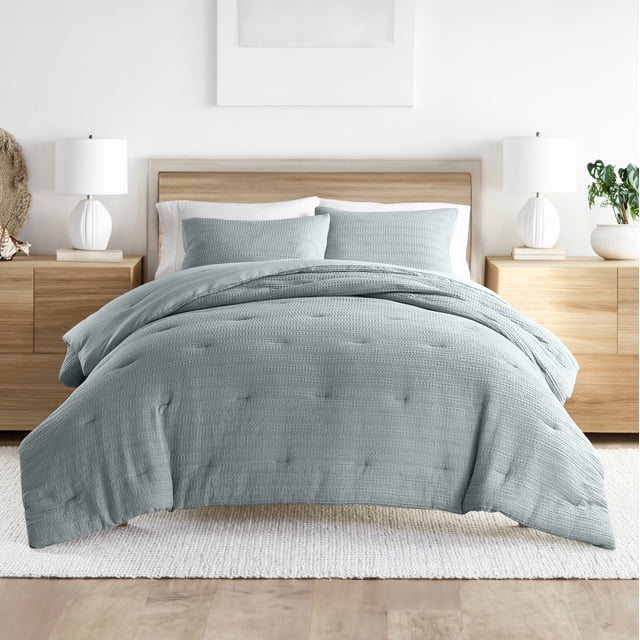 Noble Linens Light Blue Waffle Textured Down-Alternative Comforter Set ...