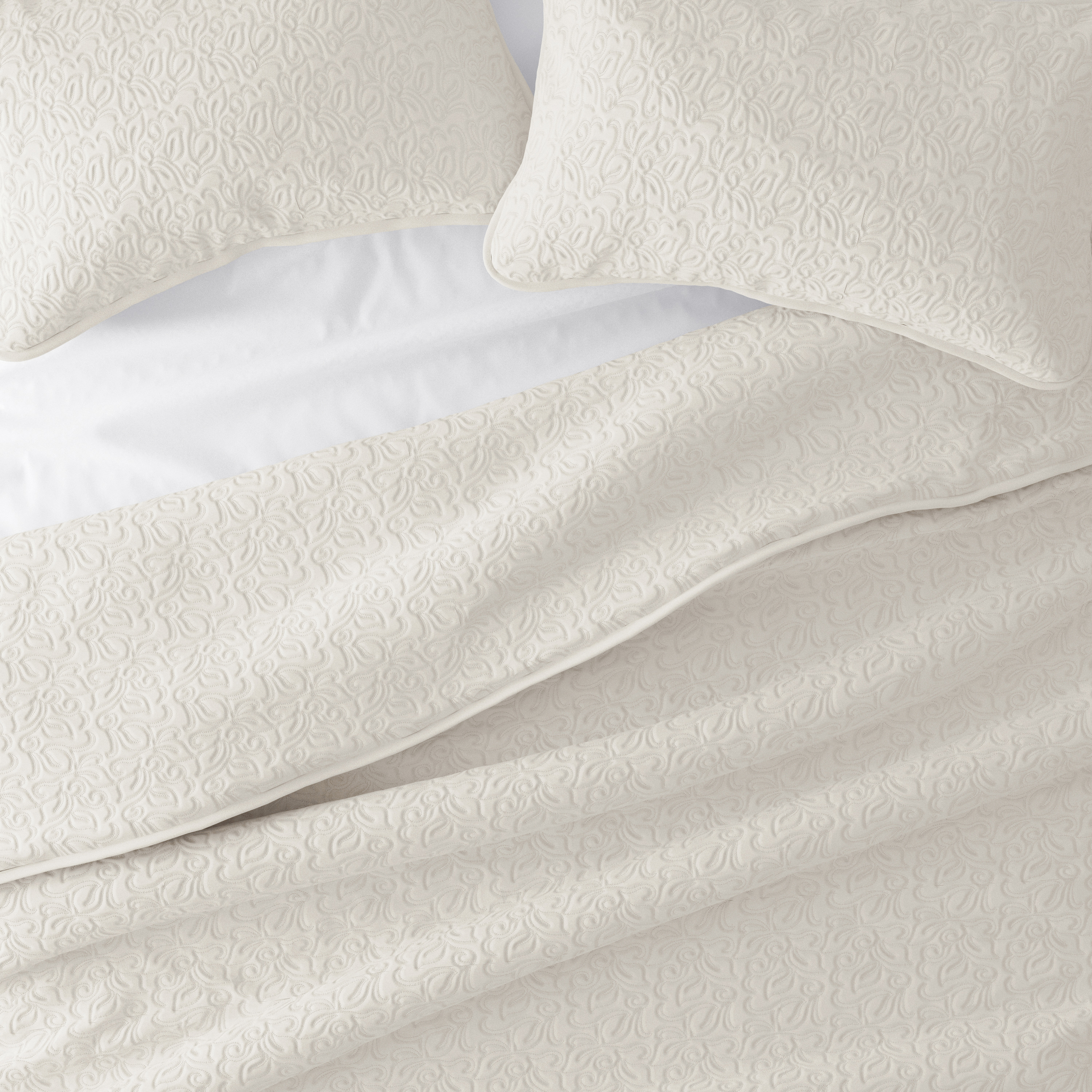 Noble Linens 3 Piece Natural Floral Stitch Quilt Set, Queen / Full ...