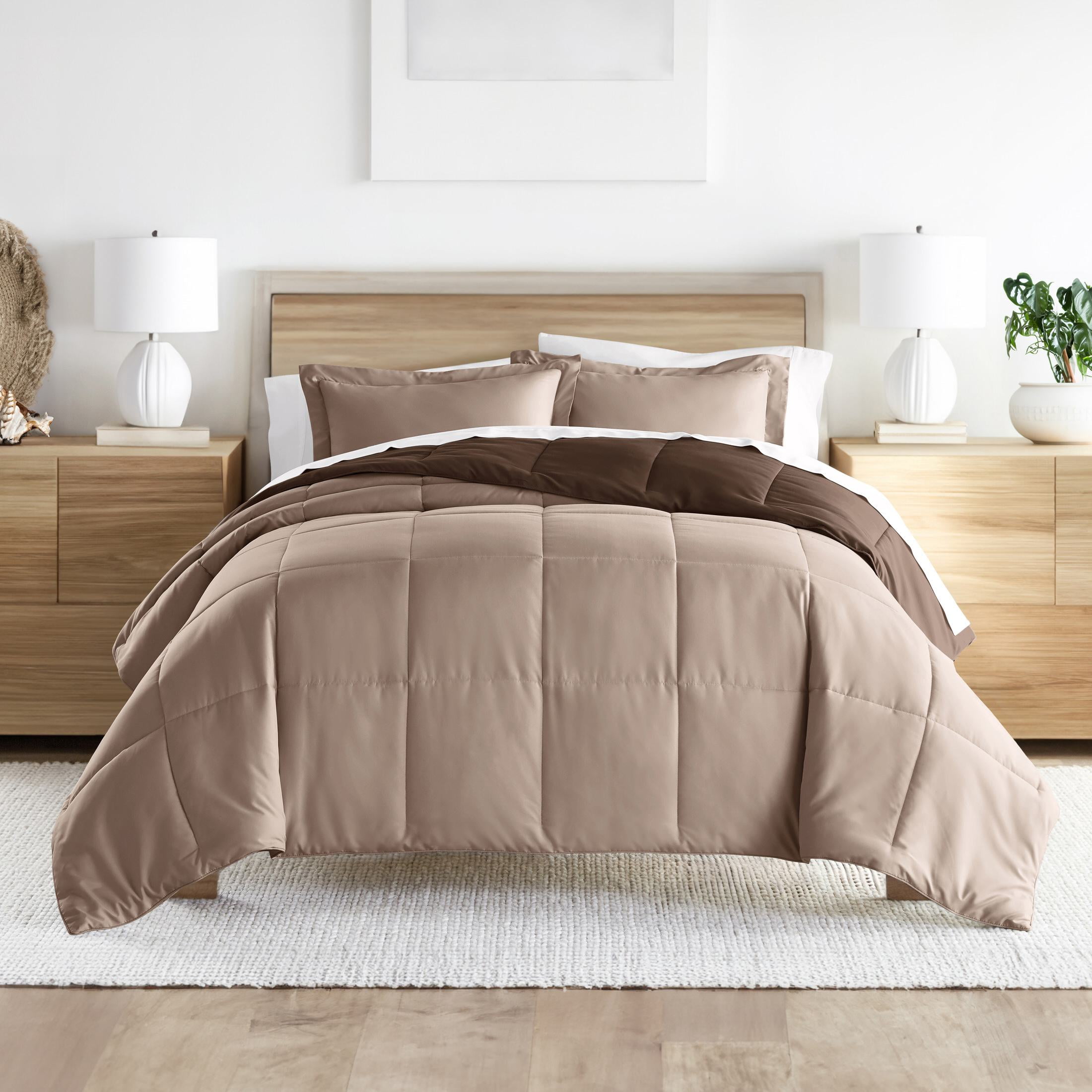 Noble Linens 3-Piece Taupe & Chocolate Reversible Down Alternative ...