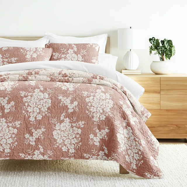 Noble Linens Twin Terracotta Bouquet Reversible Quilt Set ...