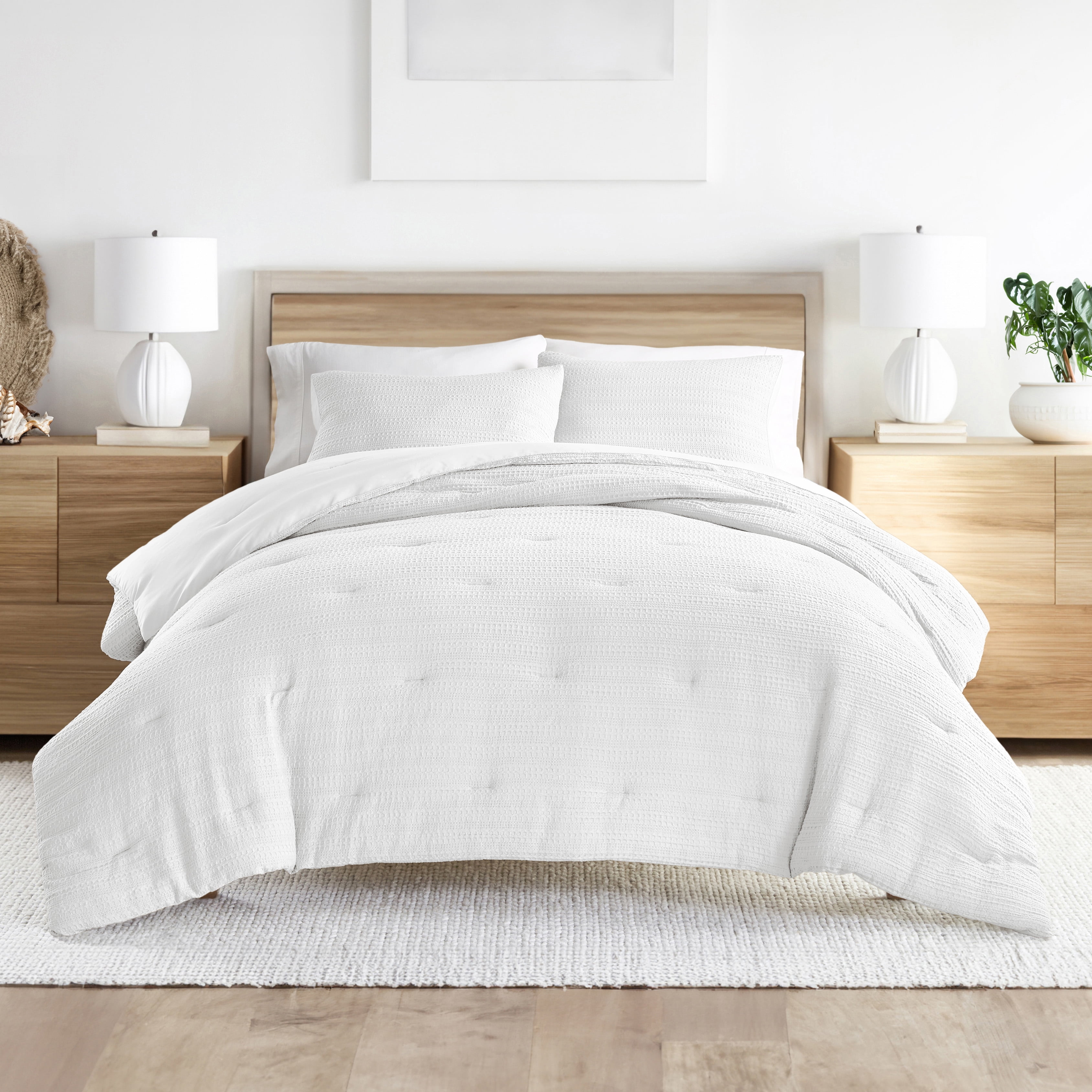 Noble Linens 3 Piece White Waffle Textured All Season Down-Alternative ...