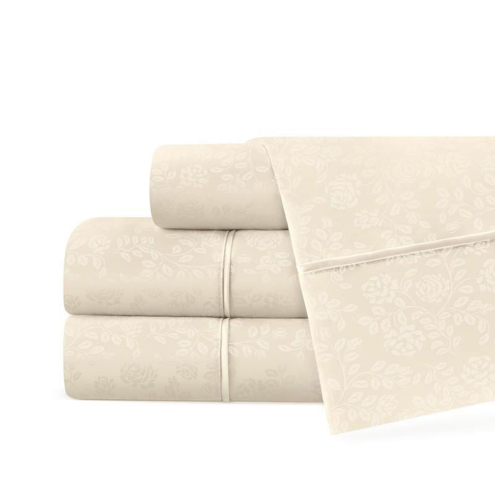 Noble Linens 4 Piece Hotel Collection Sheet Set with Embossed Floral ...
