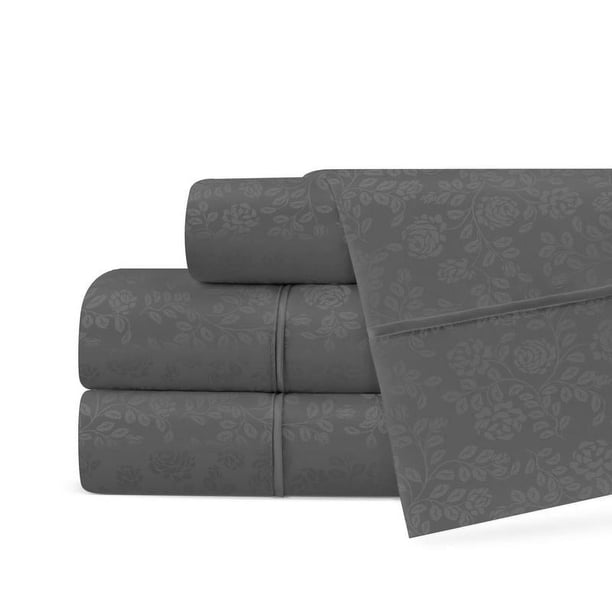 Noble Linens 4 Piece Hotel Collection Sheet Set with Embossed Floral ...