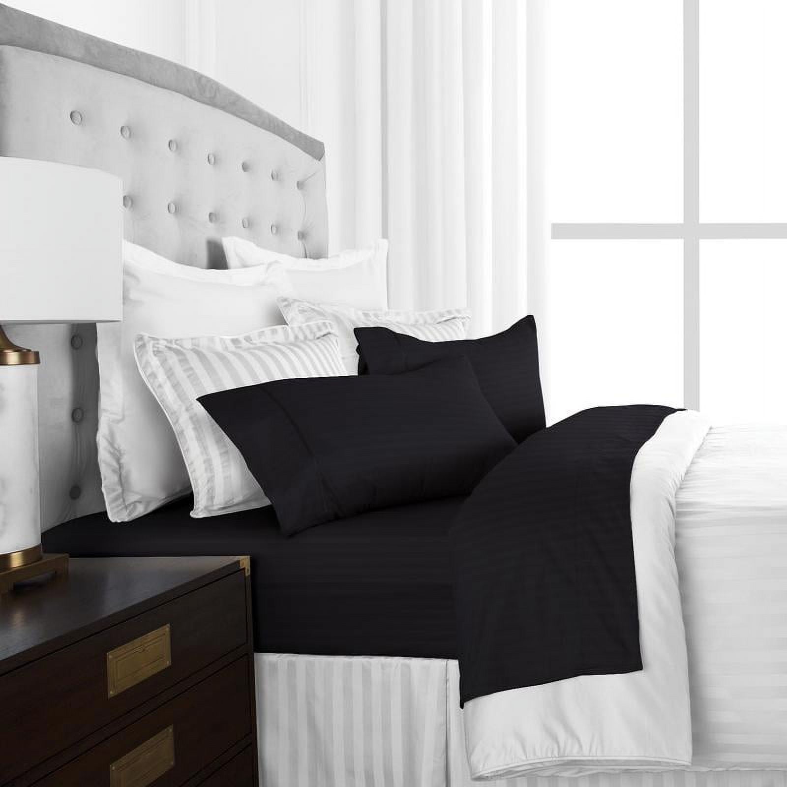 Noble Linens 4 Piece Hotel Collection Sheet Set with Embossed Stripes ...
