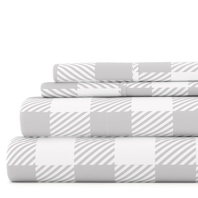 Noble Linens 4 Piece Pattern Microfiber Bed Sheets Set, Light Gray ...