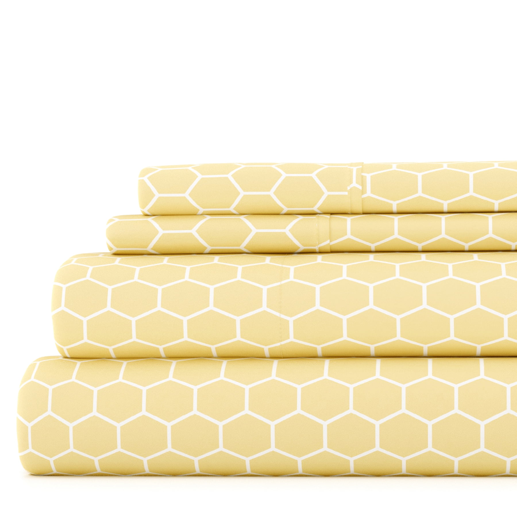 Noble Linens Queen Microfiber Bed Sheets Set, Yellow Honeycomb ...