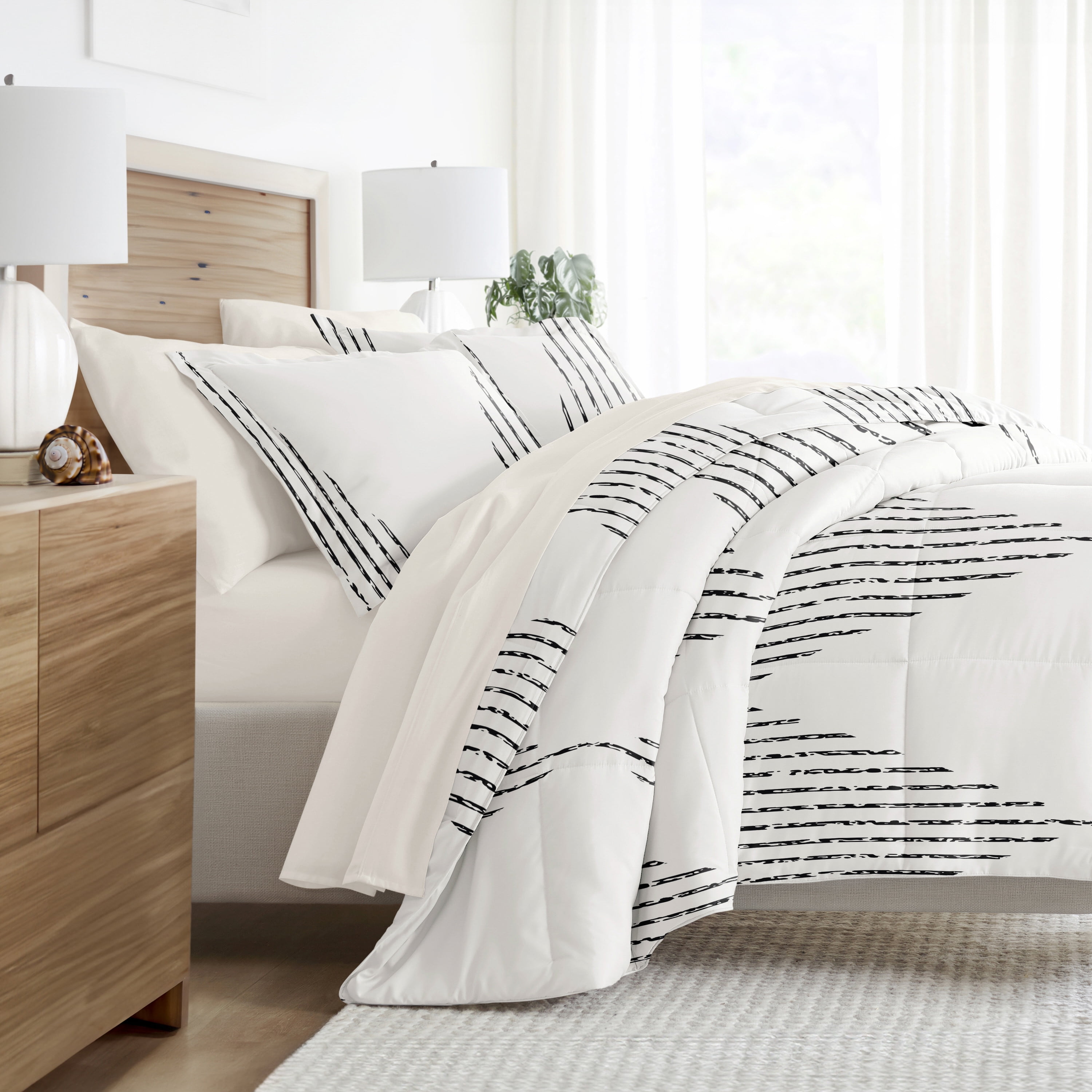 Noble Linens 5 Piece Bedding Bundle, Microfiber Patterned Comforter and ...