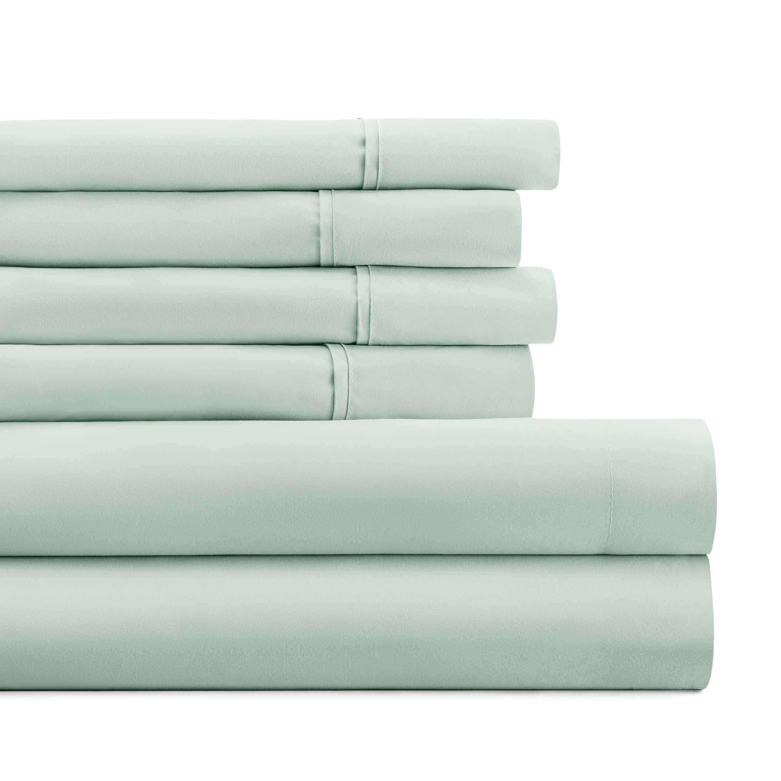 Queen, Mint Solid Microfiber 6 Piece Bed Sheet Set, by Noble Linens ...