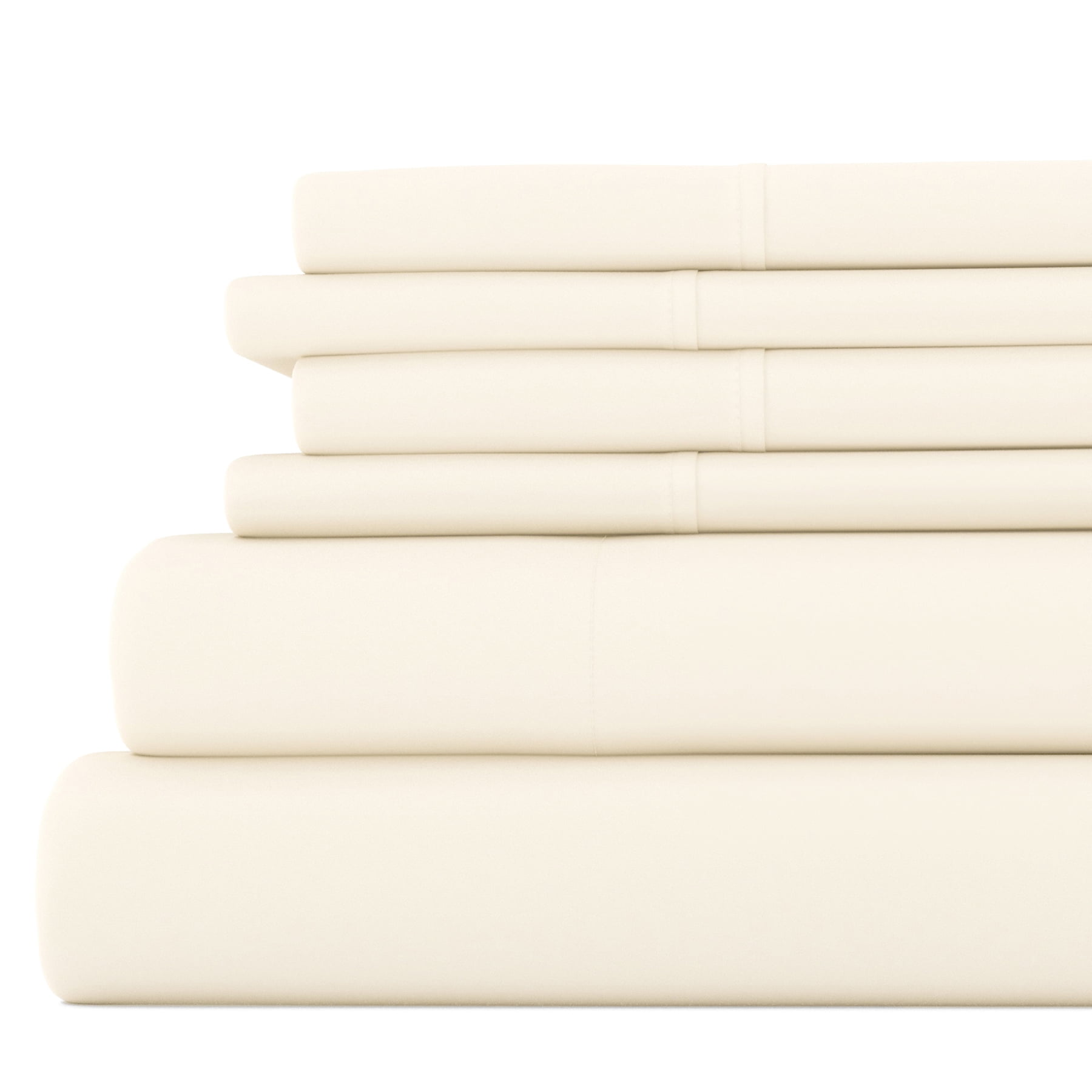 Noble Linens 6 Piece Ivory Solid Microfiber Bed Sheet Set For Queen ...