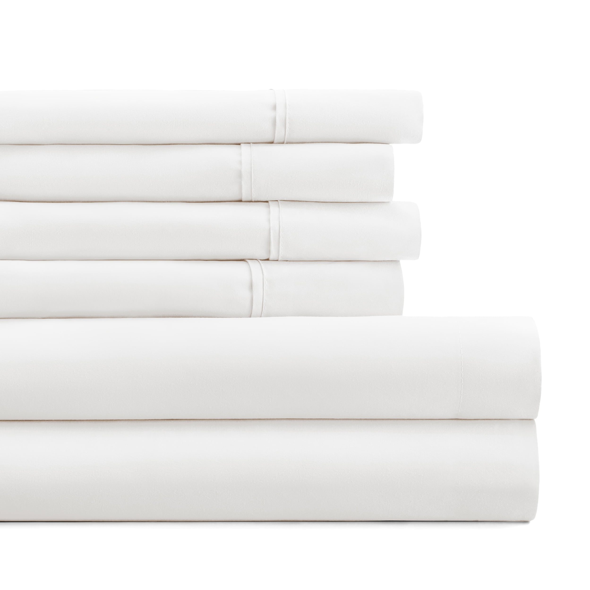 Twin Extra Long, White Solid Microfiber 6 Piece Bed Sheet Set, by Noble ...