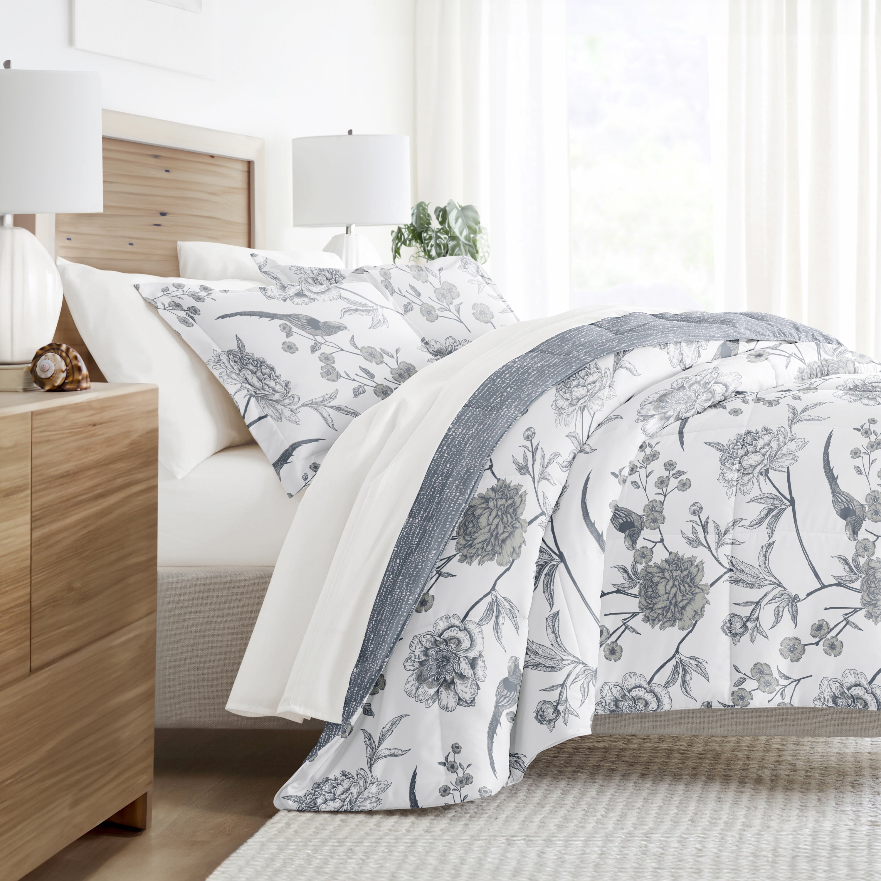 Noble Linens 7 Piece Bedding Bundle, Microfiber Patterned Comforter and ...