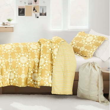 Noble Linens 5 Piece Bedding Bundle, Microfiber Patterned Comforter and ...