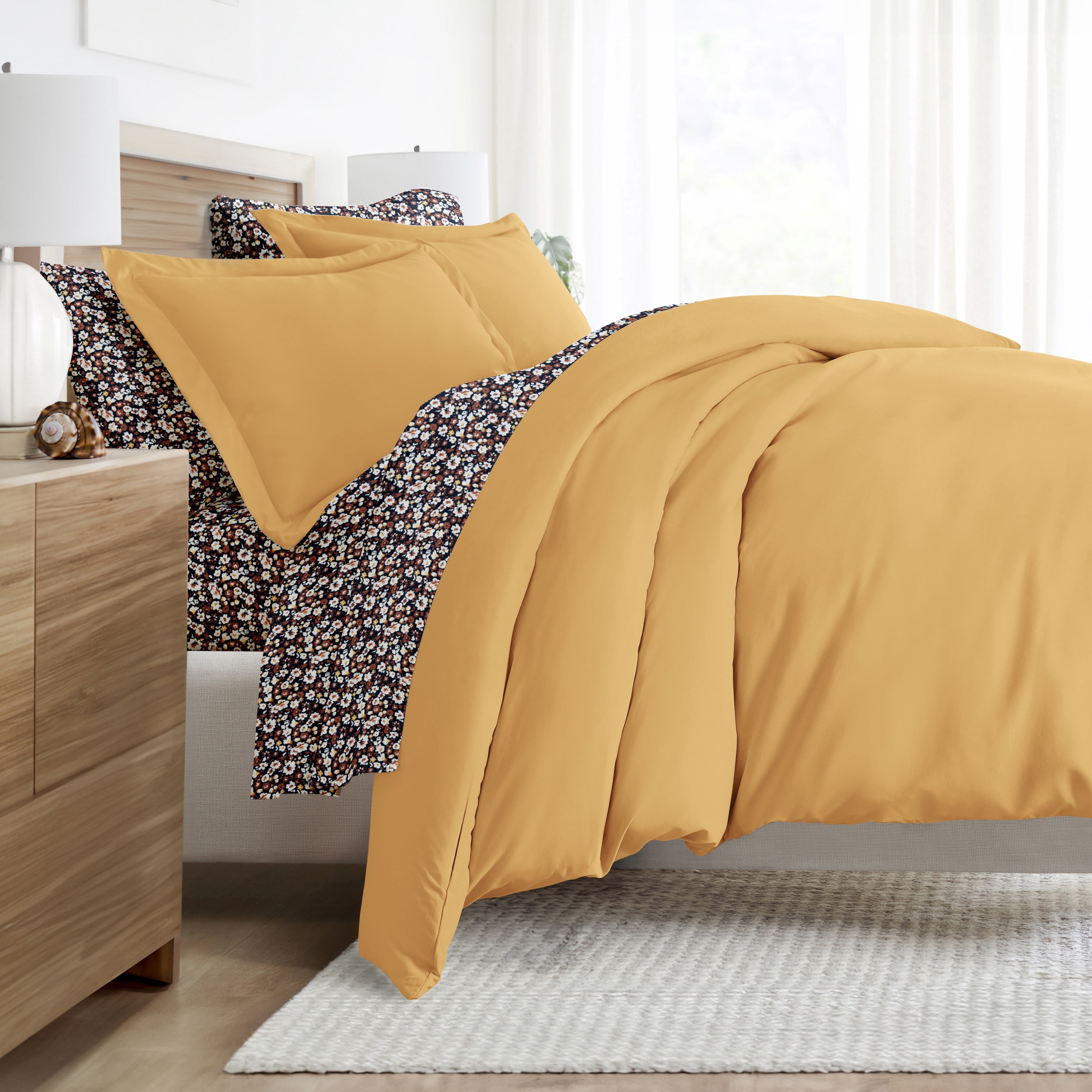 Noble Linens 8 Piece Solid Duvet Bundle in Gold, Queen - Walmart.com