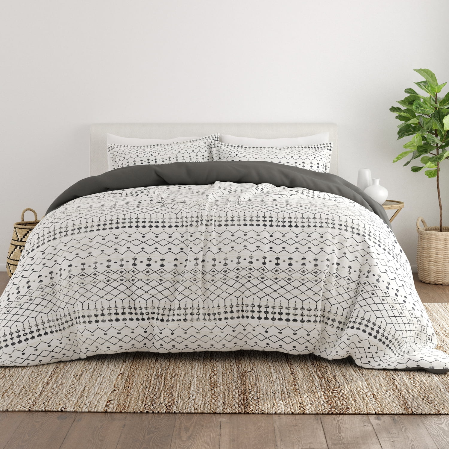 Noble Linens Gray Reversible Etched Gate Print 3 Piece Duvet Cover Set