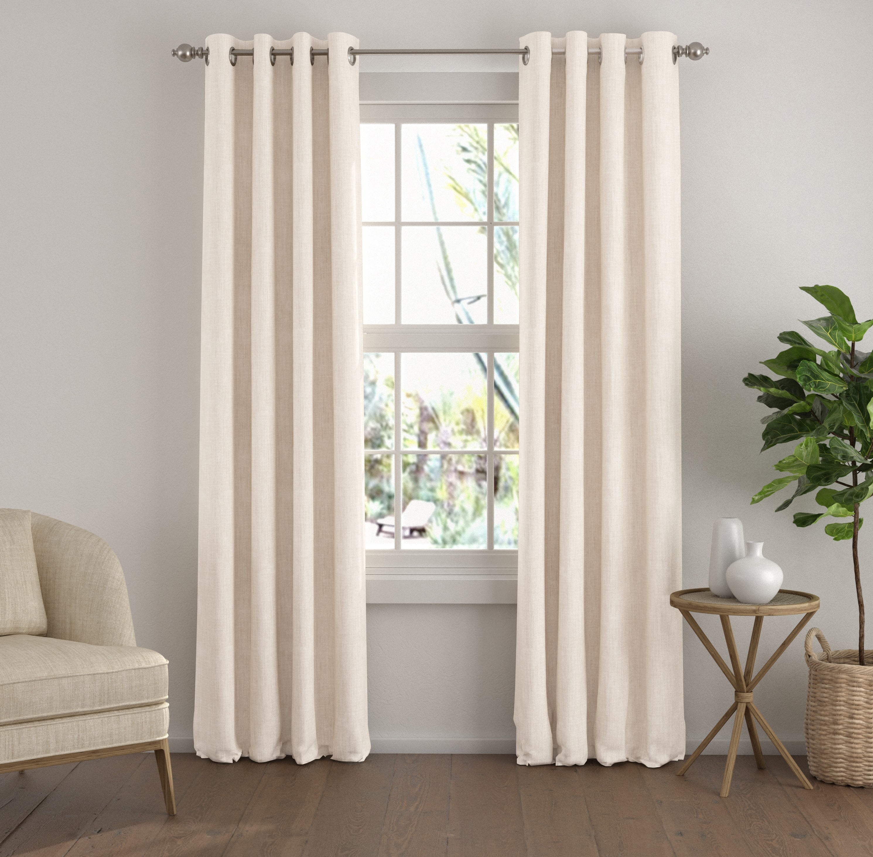 Noble Linens Ivory Linen Blend Energy Saving Grommet Curtain Panel, 50 ...